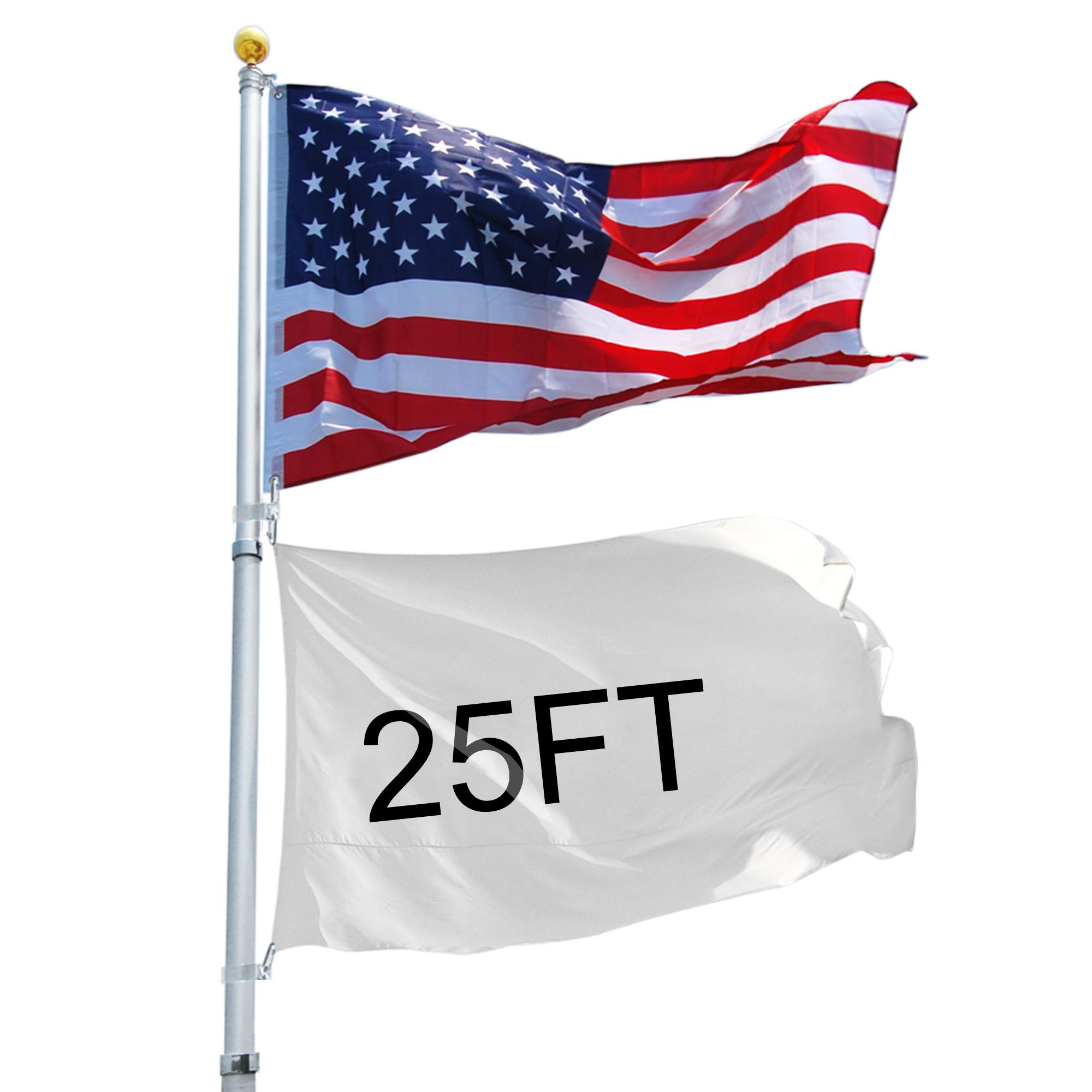 20' 25' FT Flag Pole Aluminum Flagpole Kit 3x5' American US Flag Fly ...