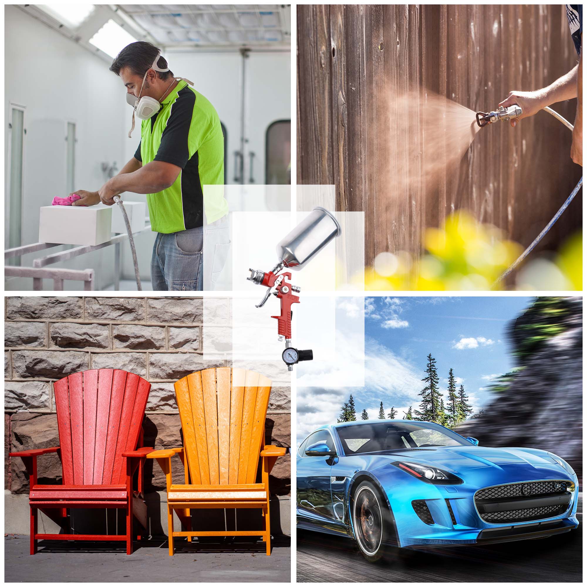 1.0-2.5mm Nozzle HVLP Air Spray Gun Kit Auto Paint Gravity Feed Car ...