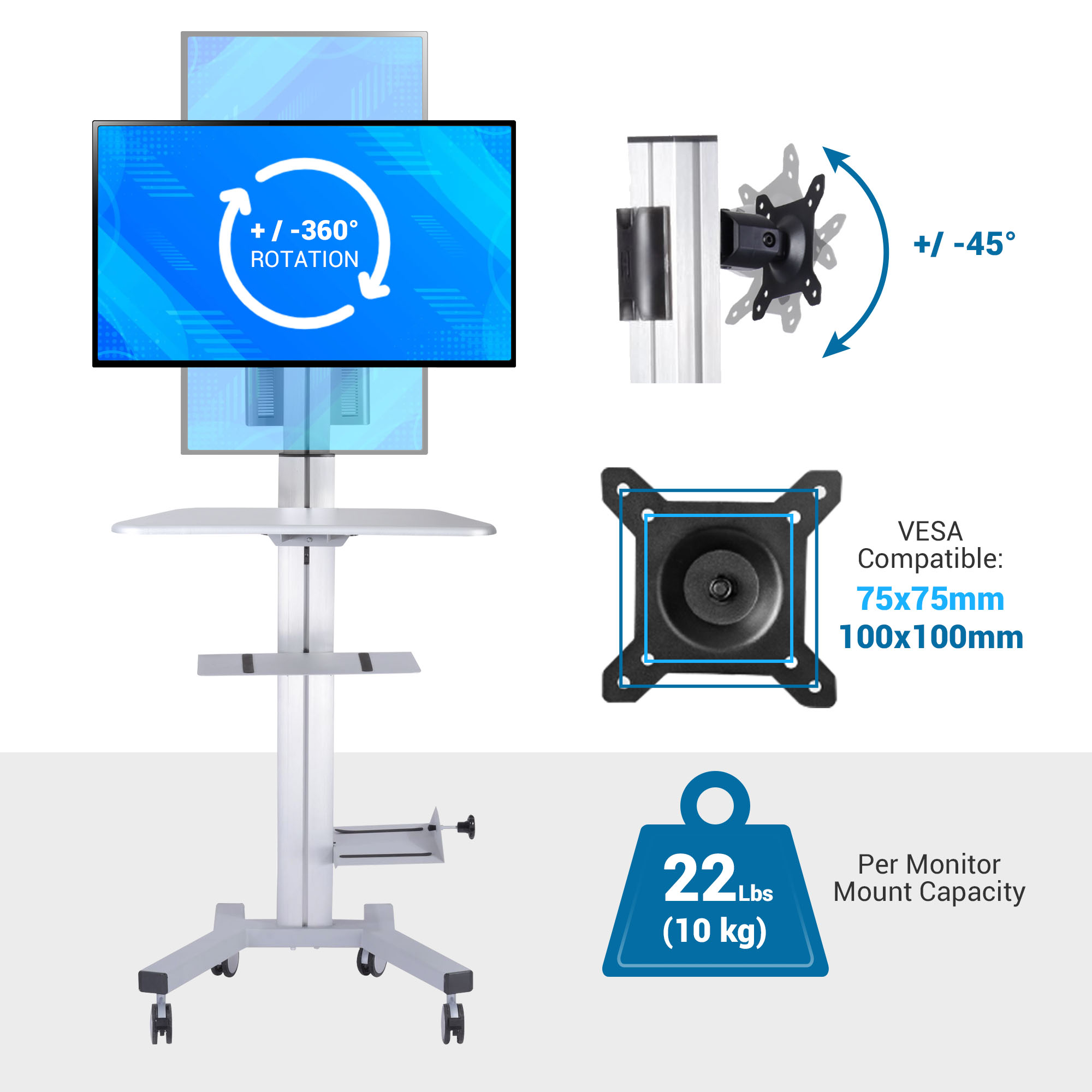 Yescom Mobile Desktop PC Cart Computer Monitor Stand Workstation Home ...
