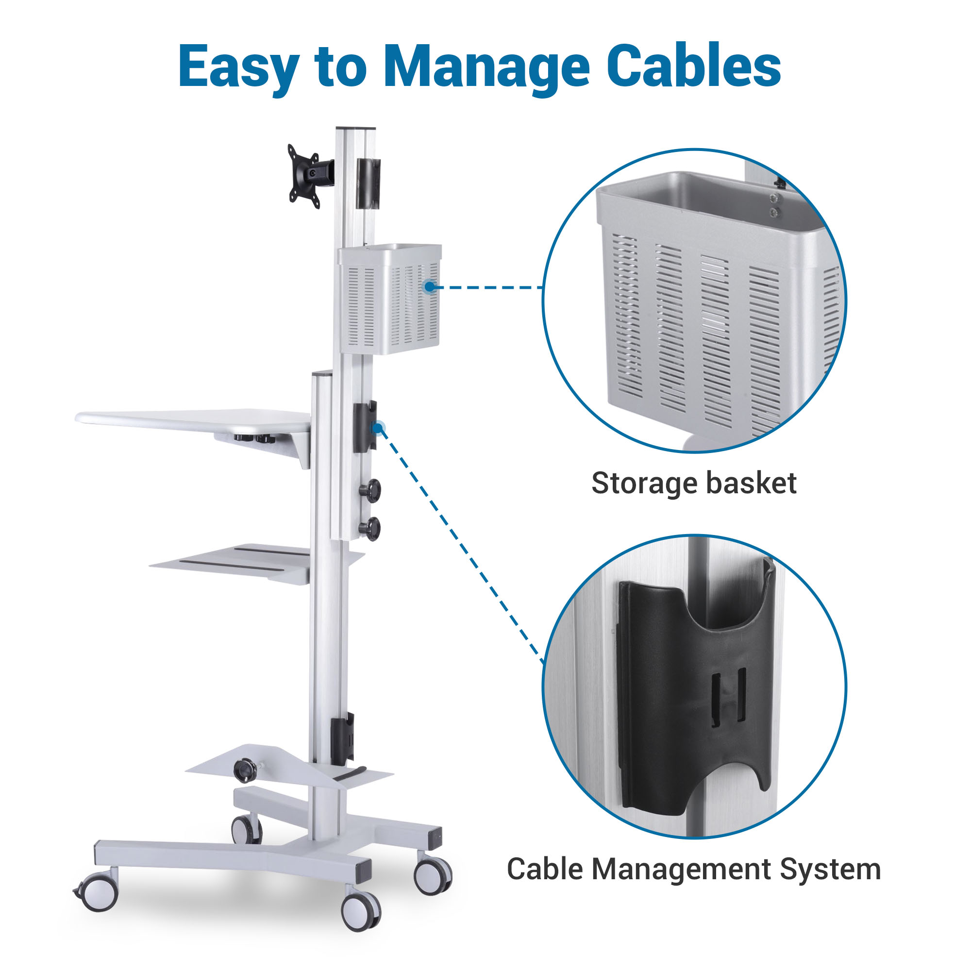 Yescom Mobile Desktop PC Cart Computer Monitor Stand Workstation Home ...