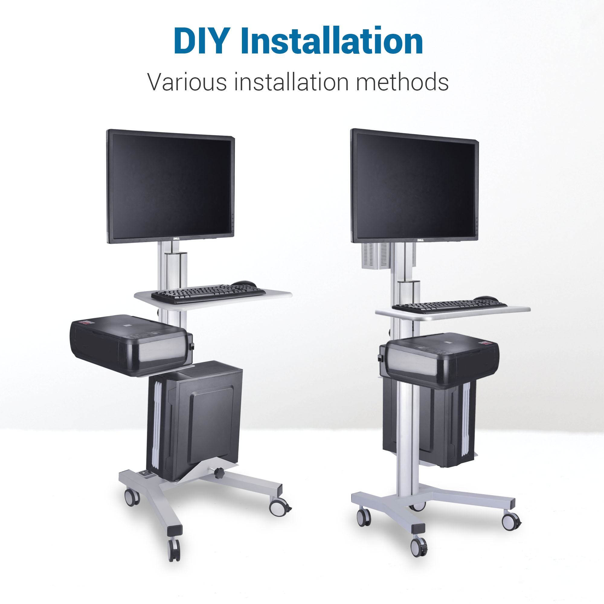 Yescom Mobile Desktop PC Cart Computer Monitor Stand Workstation Home ...