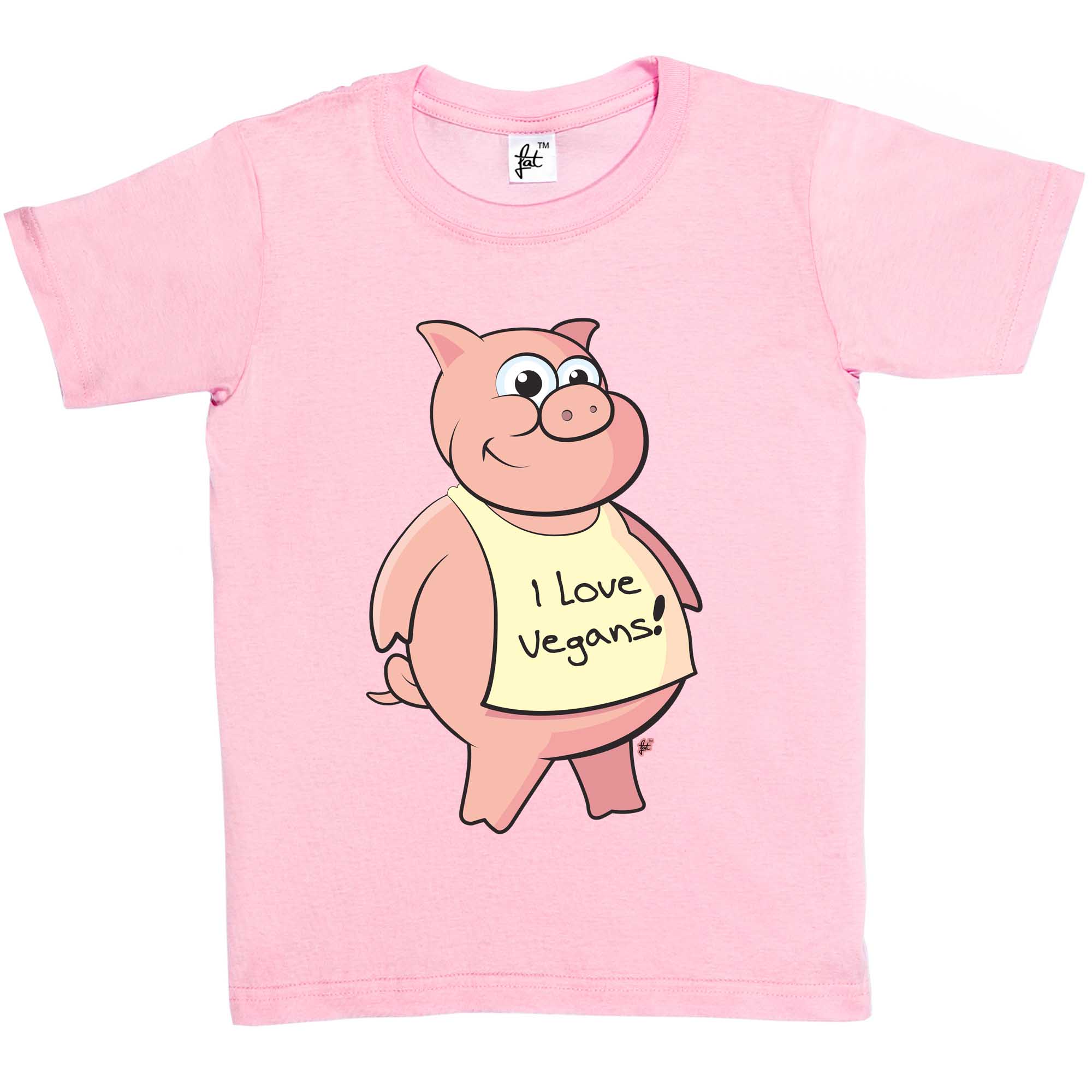 Happy Cute Pig Wearing I Love Vegans Sign Kids Boys / Girls T-Shirt ...