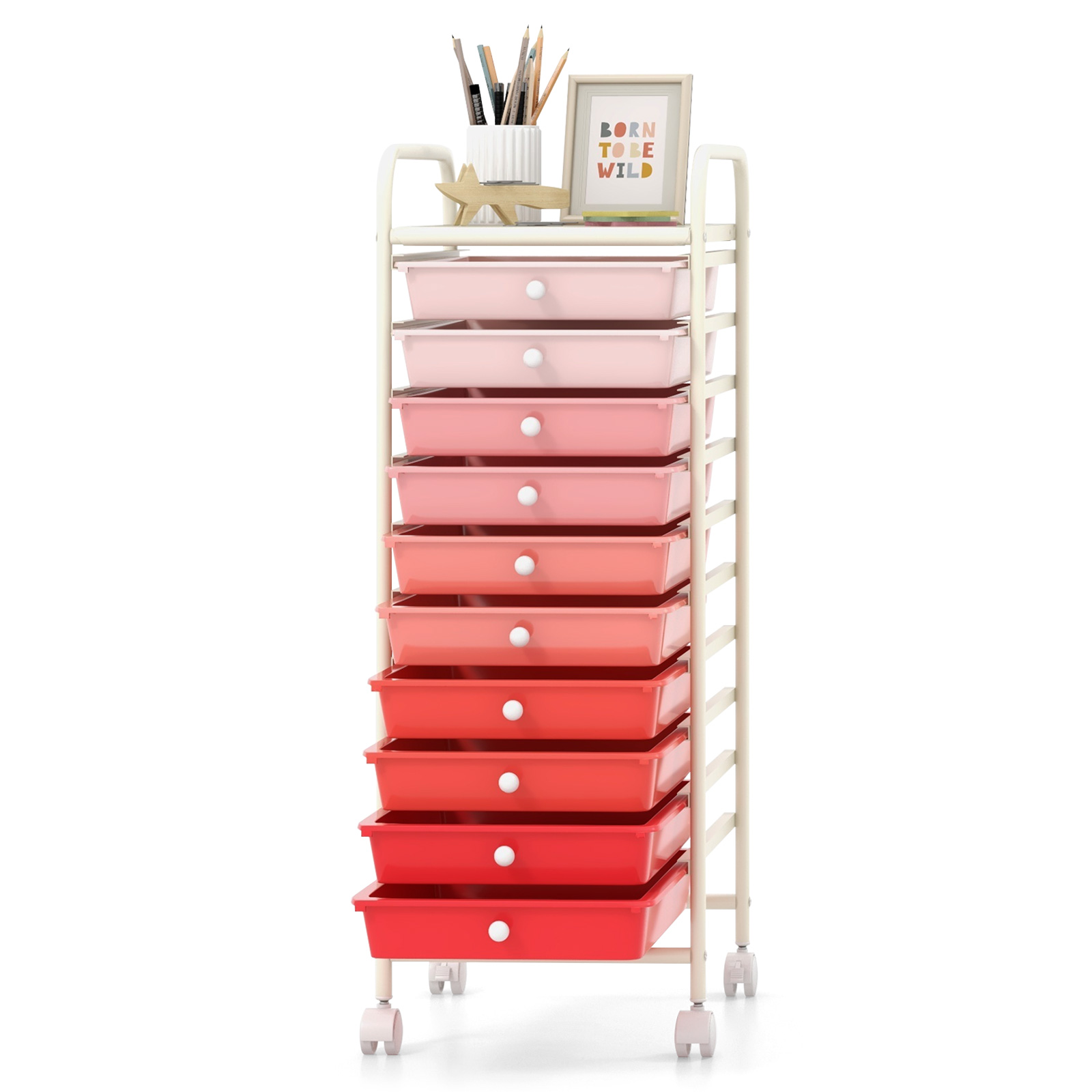 10-Drawer Rolling Storage Cart Lockable Casters Versatile Trolley Cart ...