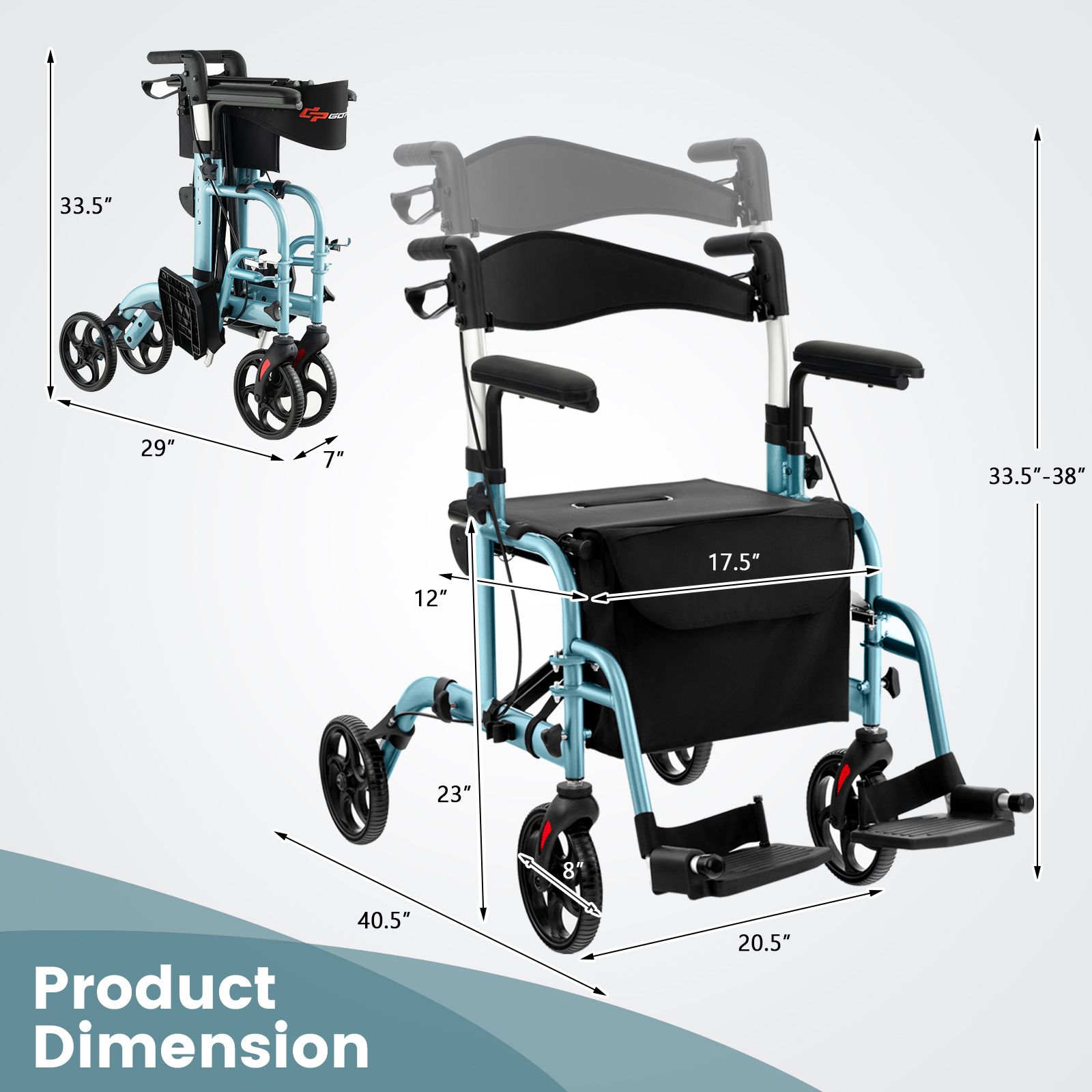 Folding Rollator Walker w/Seat & 8" Wheels Supports up to 300 lbs | eBay