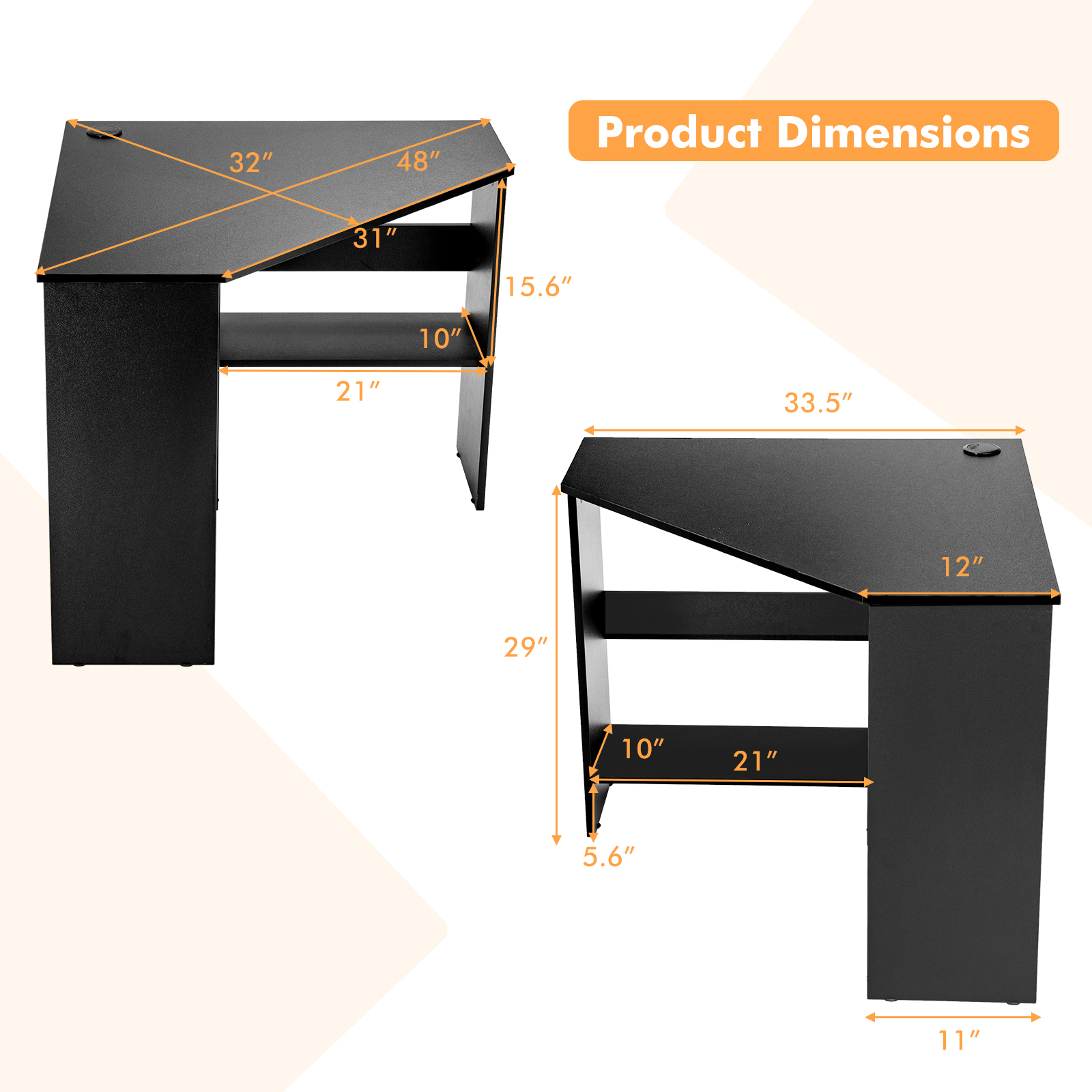 Corner Computer Desk Triangle Writing Table Workstation with Storage ...