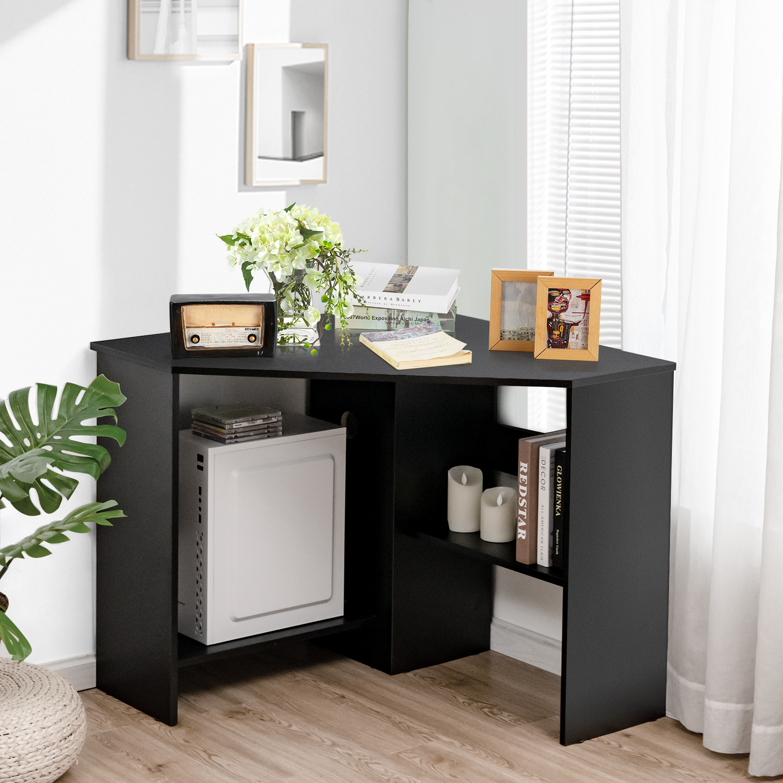 Corner Computer Desk Triangle Writing Table Workstation with Storage ...