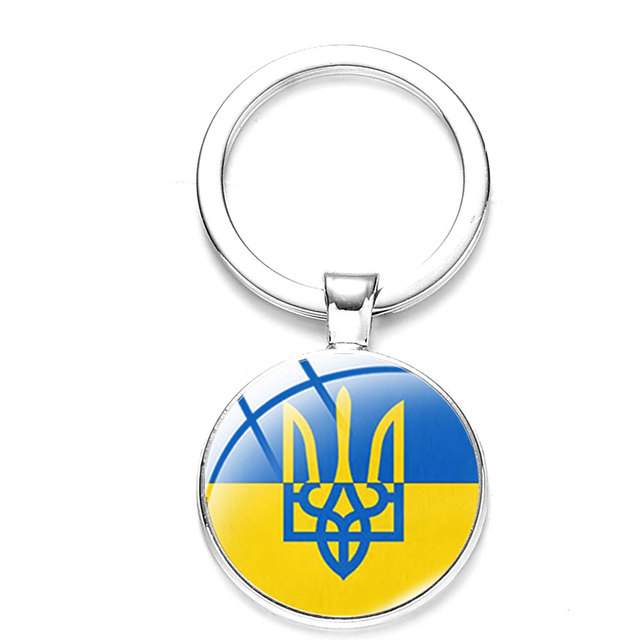 UKRAINE FLAG TRYZUB KEYCHAIN - The Ukrainian Symbol Glass Cabochon Key ...