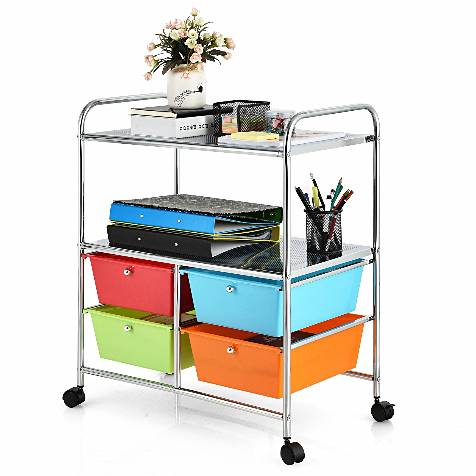 TOPBUY 4 DRAWER ROLLING Storage Cart Metal Rack Organizer Shelf With
