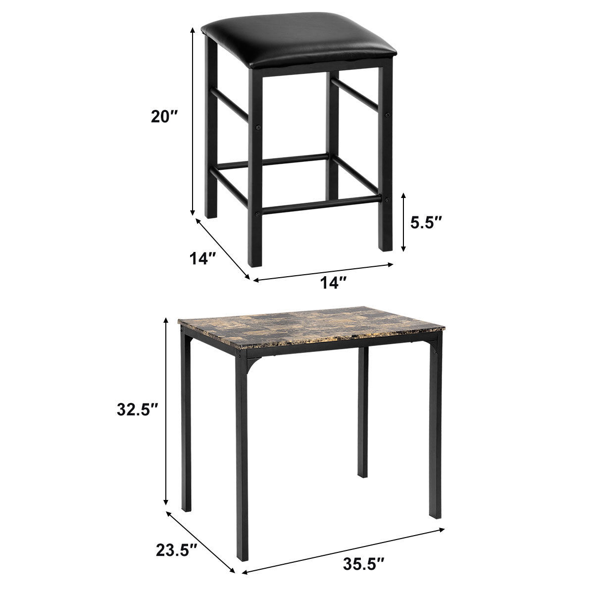 Topbuy 3 Pieces Counter Height Table Set 2 Chairs Bar Dining Room Faux topbuy-3-pieces-counter-height-table-set-2-chairs-bar-dining-room-faux
