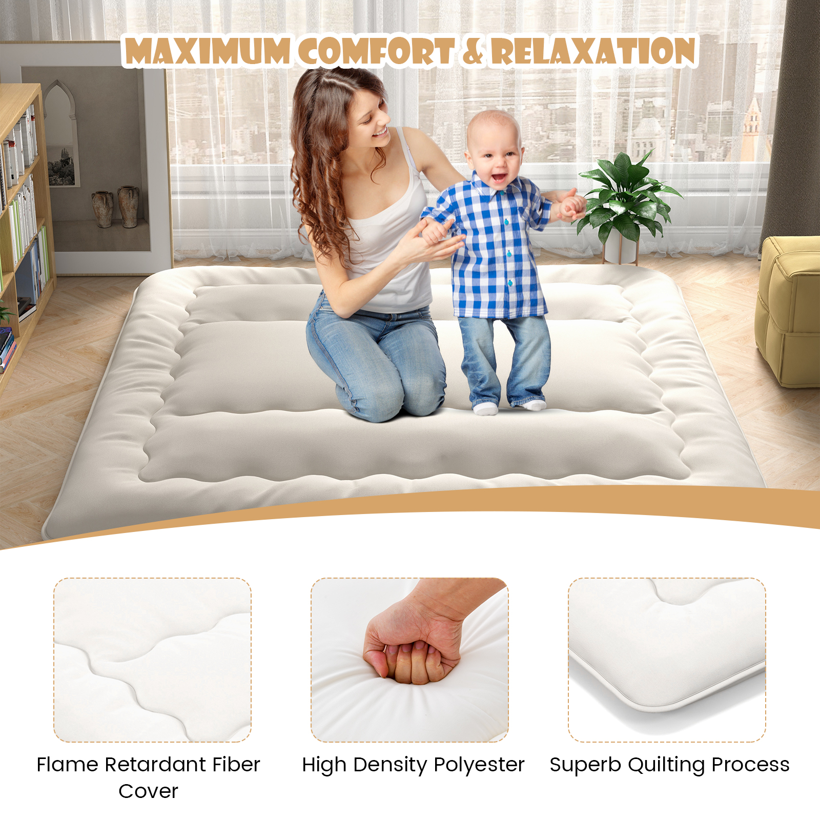 Futon Mattress Japanese Portable Floor Roll Up Tatami Mat Twin Full ...