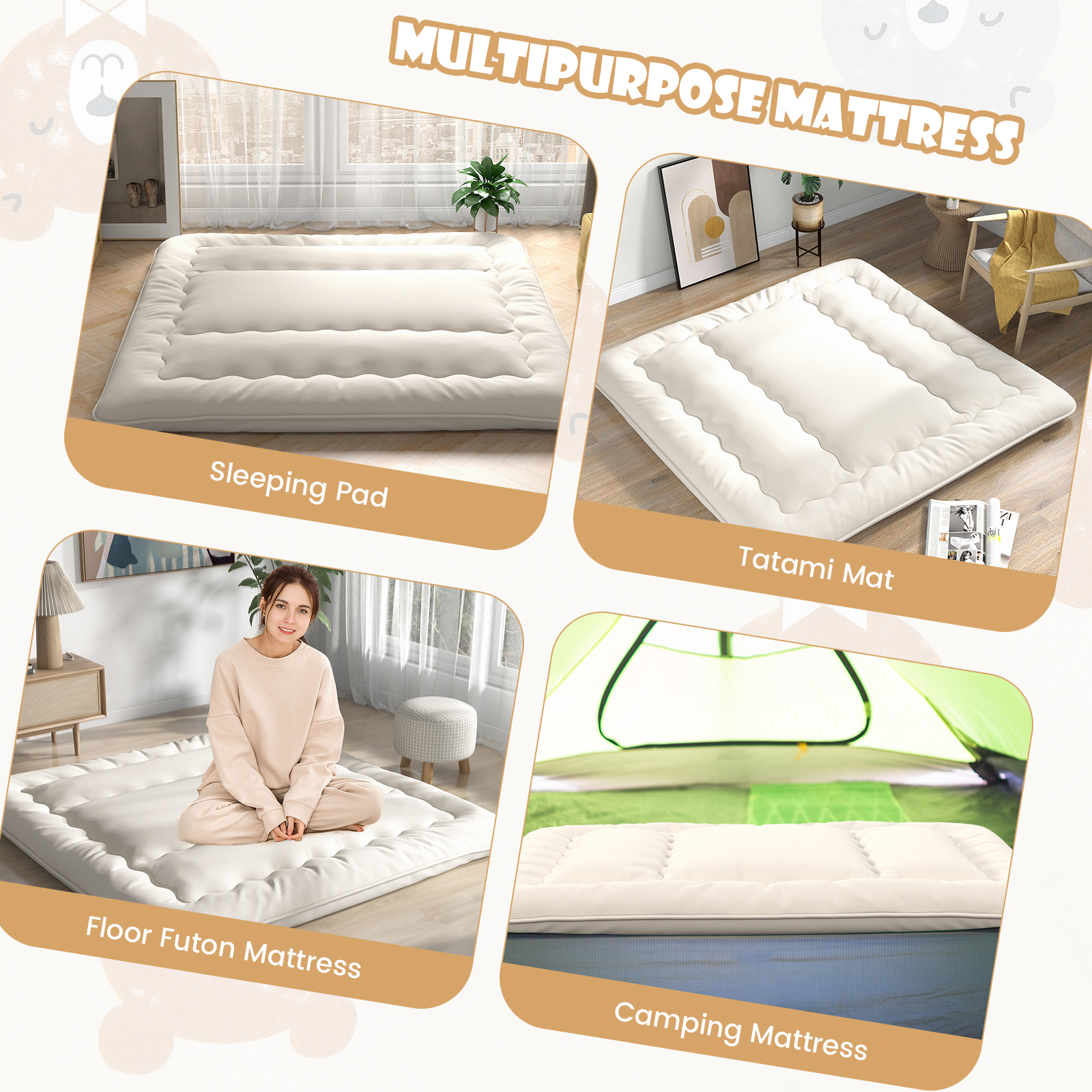 Futon Mattress Japanese Portable Floor Roll Up Tatami Mat Twin Full ...