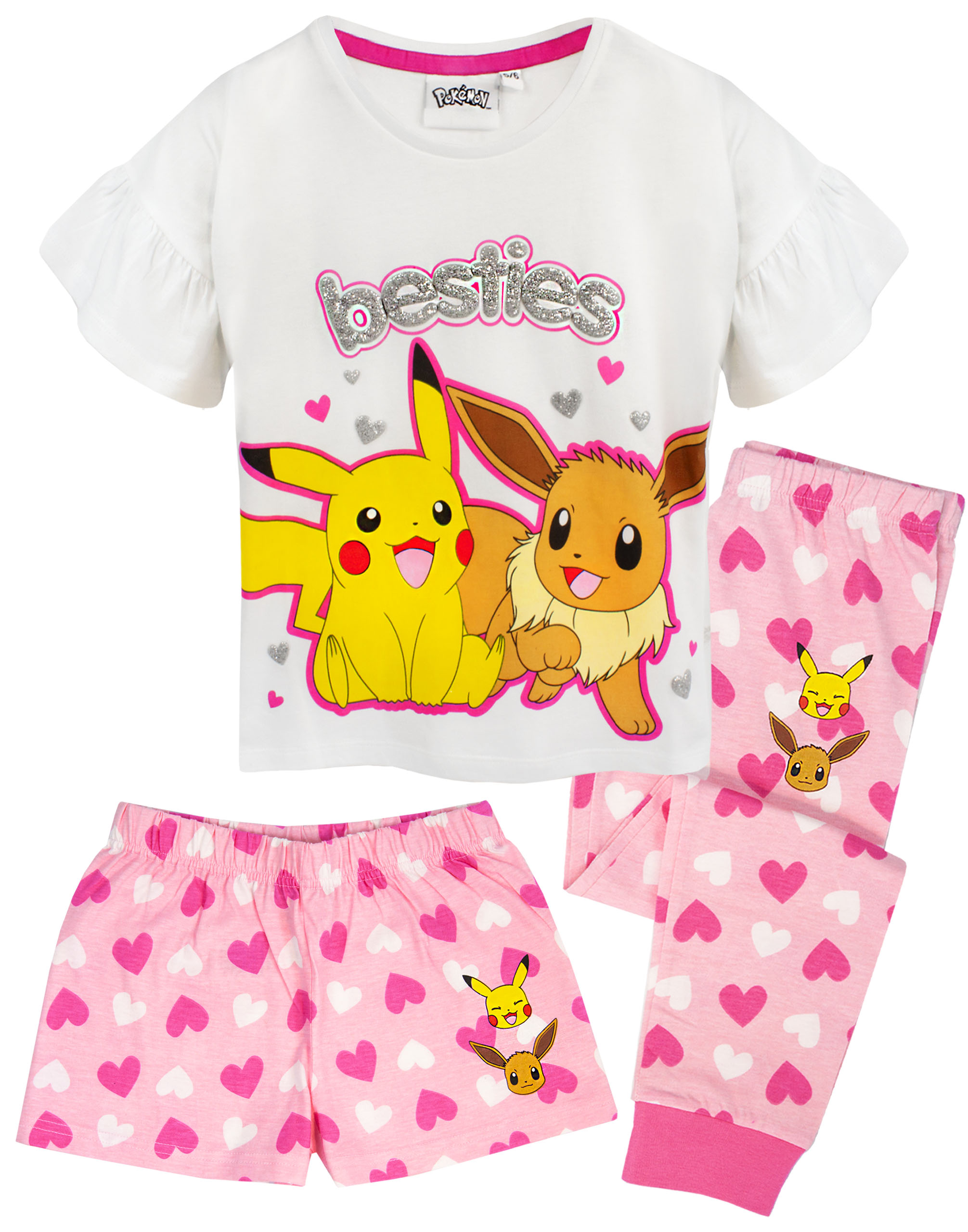 Pokemon Pyjamas Pikachu & Eevee Frill Sleeve Long OR Short Leg Girls ...