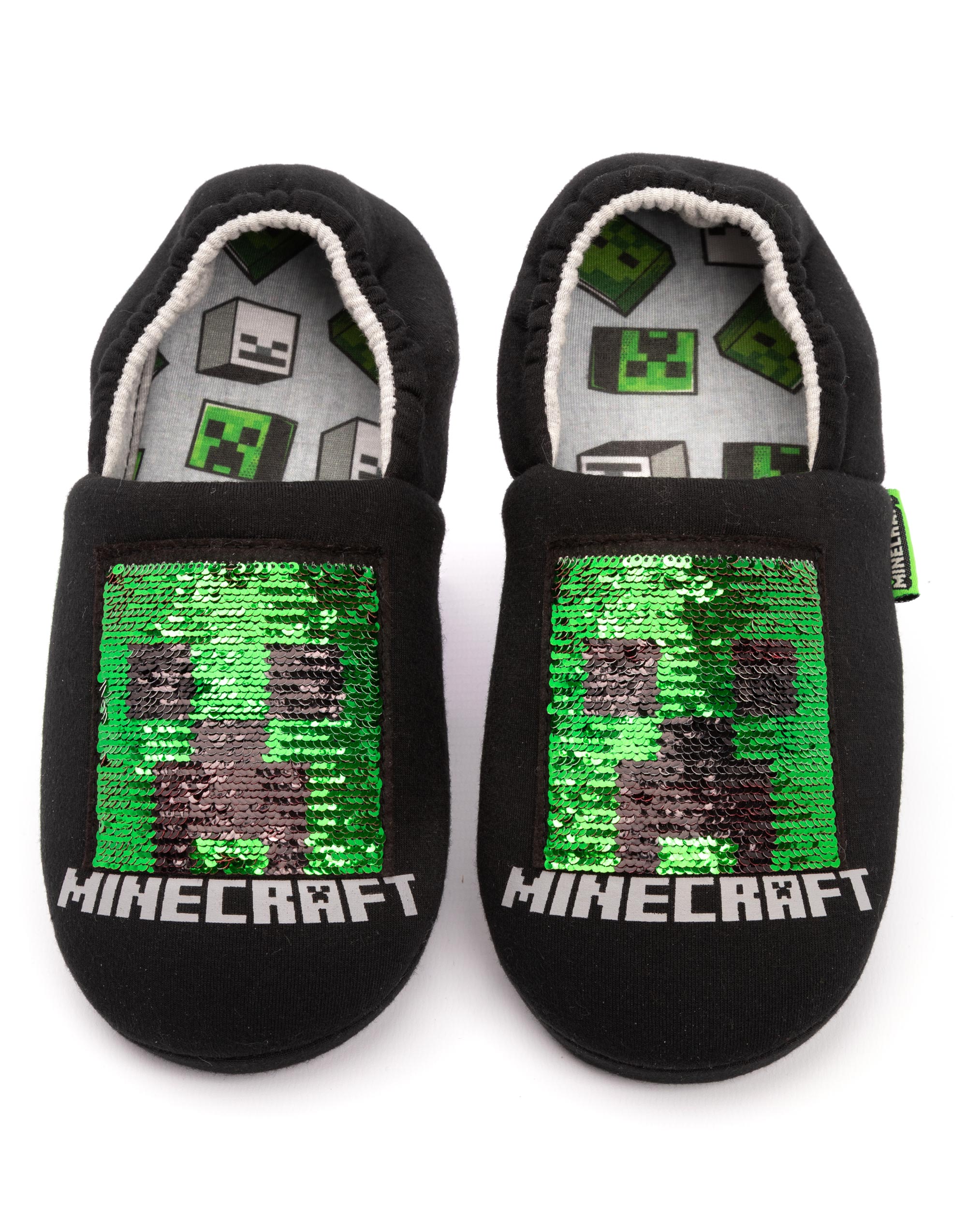 Minecraft Slippers Boys Kids Blue Creeper vs Zombie TNT House Shoes | eBay