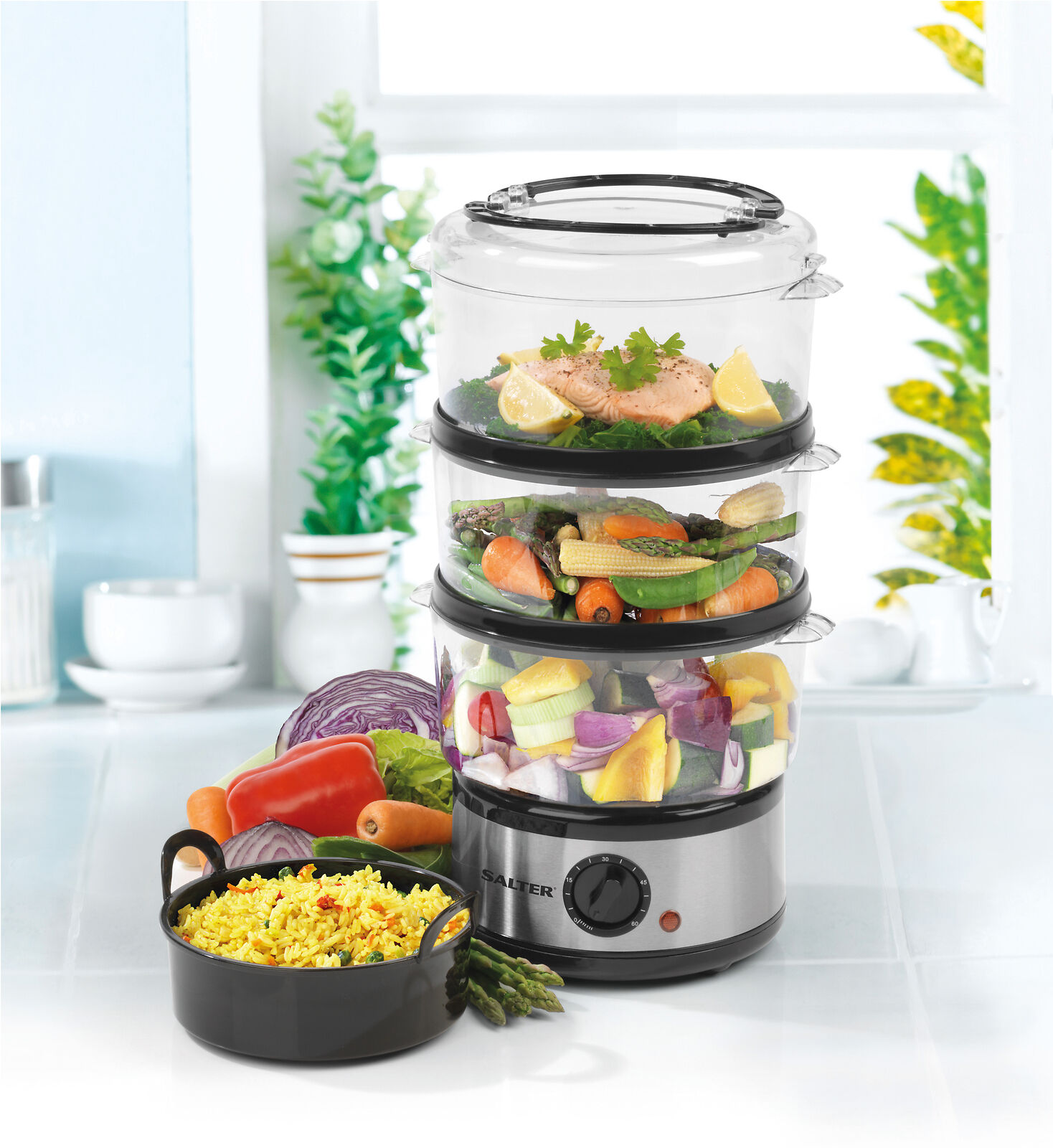 Salter EK2726 Healthy Cooking 3-Tier Food Rice Meat Vegetable Steamer ...