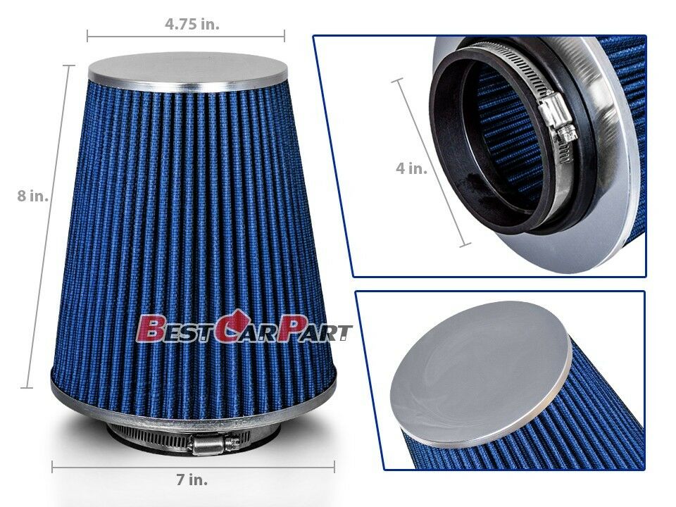 4 Inches 102 mm Cold Air Intake Cone Truck Long Filter 4" NEW BLUE ...