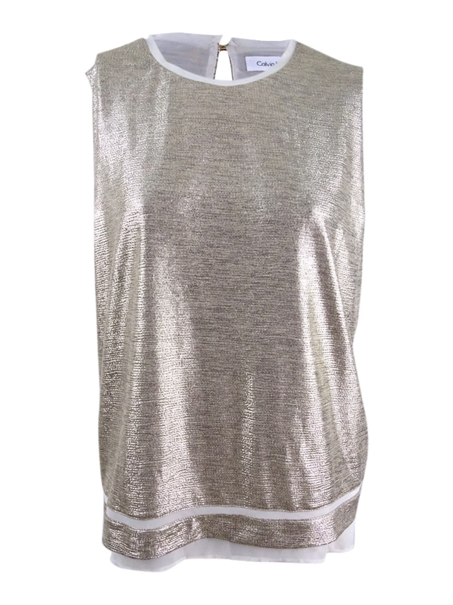 Calvin Klein Women's Petite Sleeveless Metallic Blouse | eBay