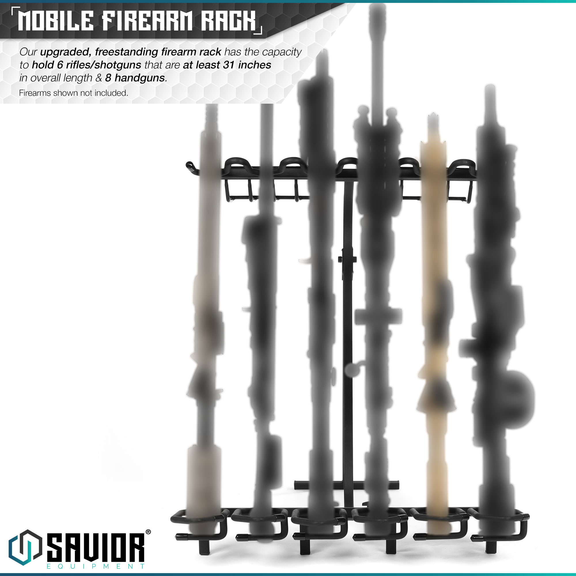 "SAVIOR" Holds 6 Rifle + 8 Pistol Portable Steel Firearm Gun Rack ...