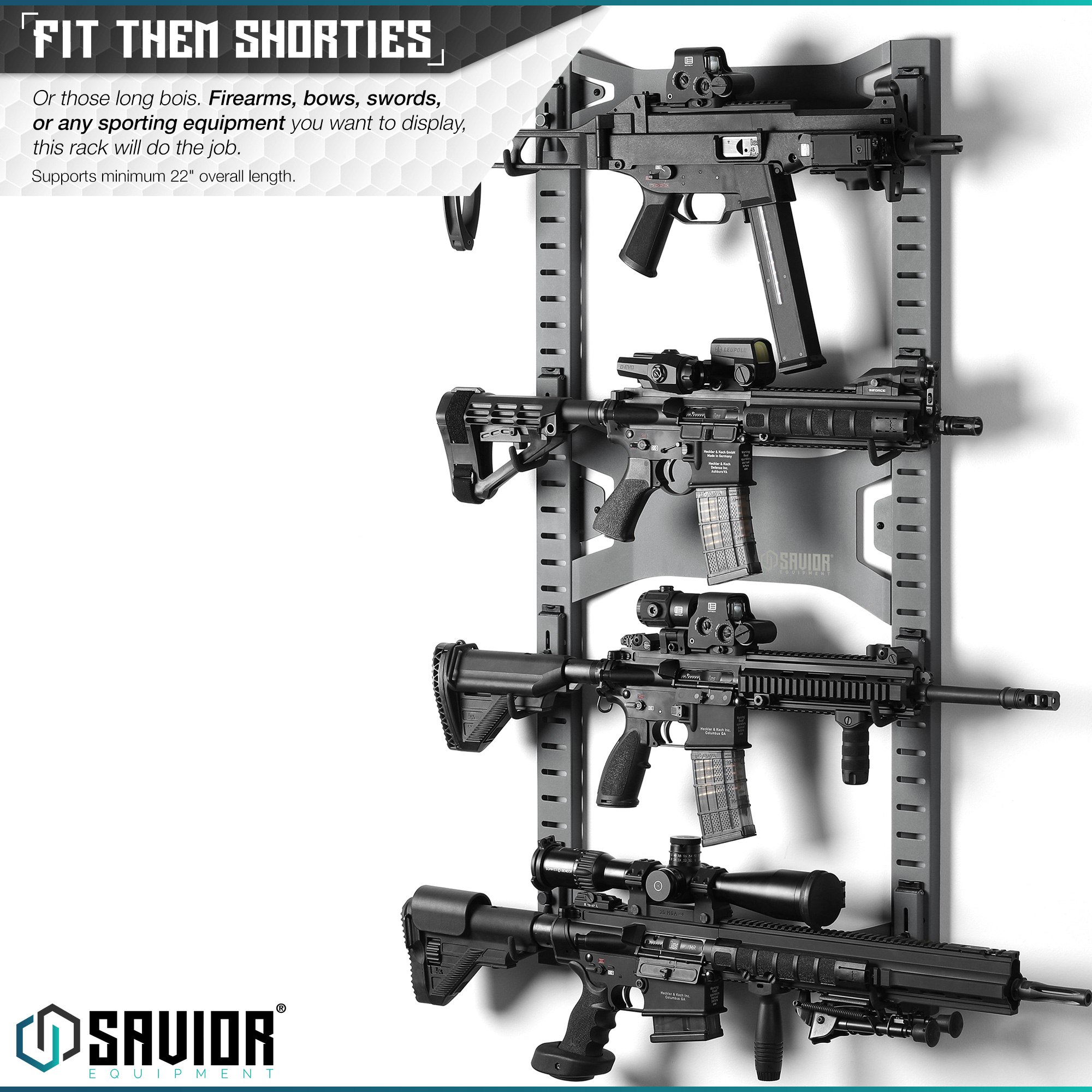 SKU: Steel Rifle Rack - Horizontal Wall Mount Rack w/ 5 Set Hooks ...