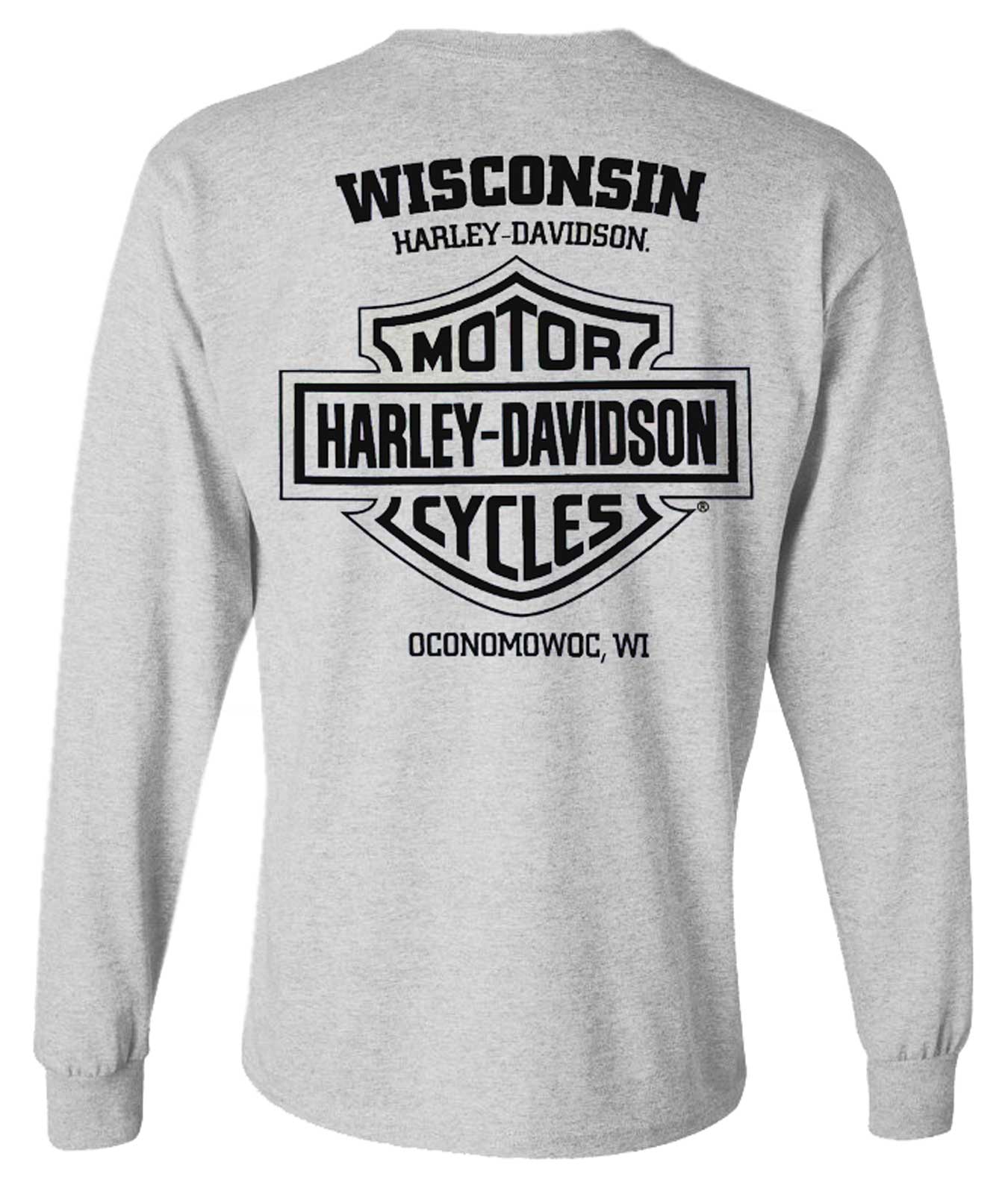 Harley-Davidson Men's Tracking Text Long Sleeve Crew-Neck Cotton Shirt - Gray | eBay