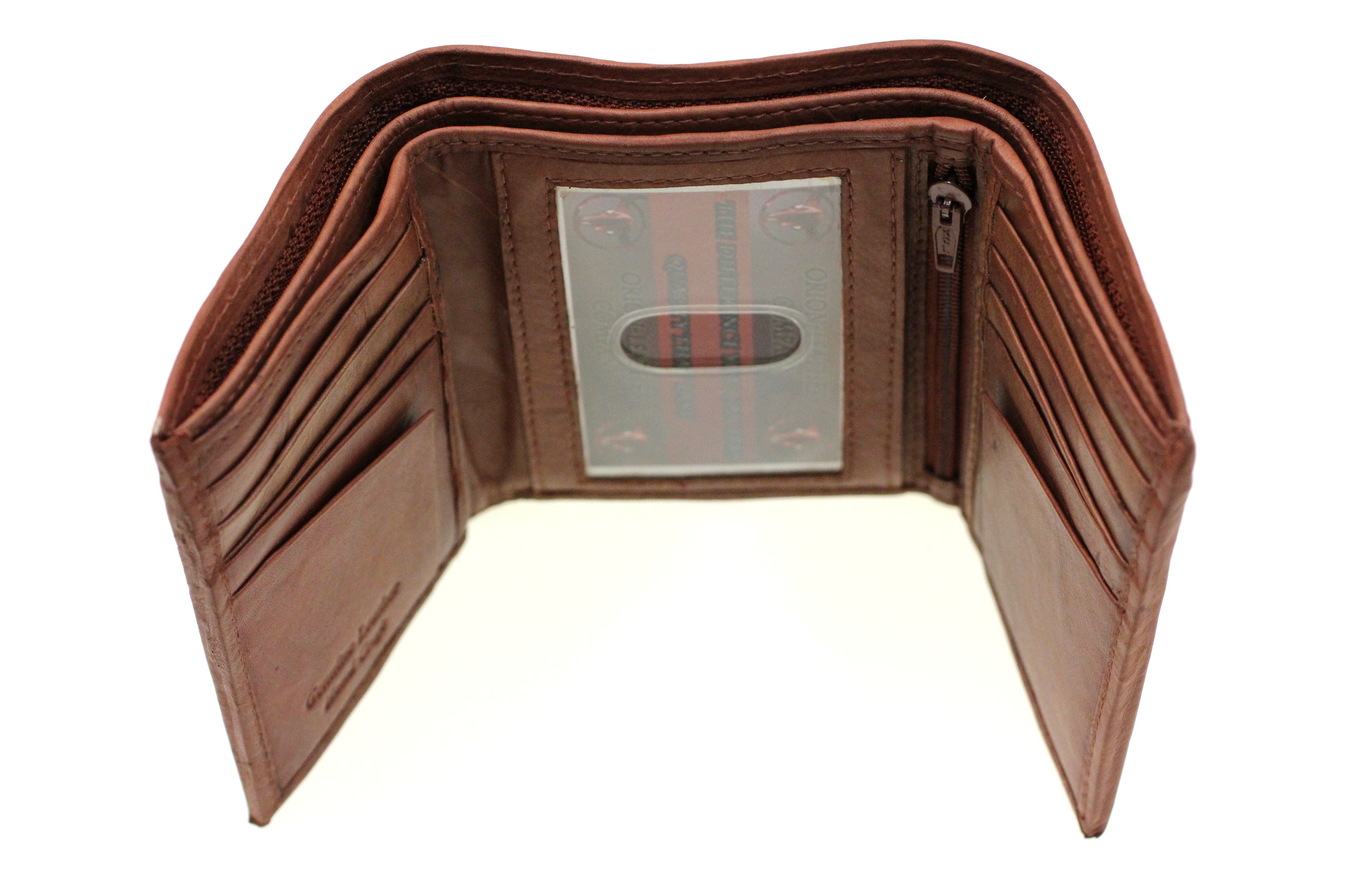 Mens Wallet Trifold Zippered Money Compartment 10 Credit Cards Genuine ...