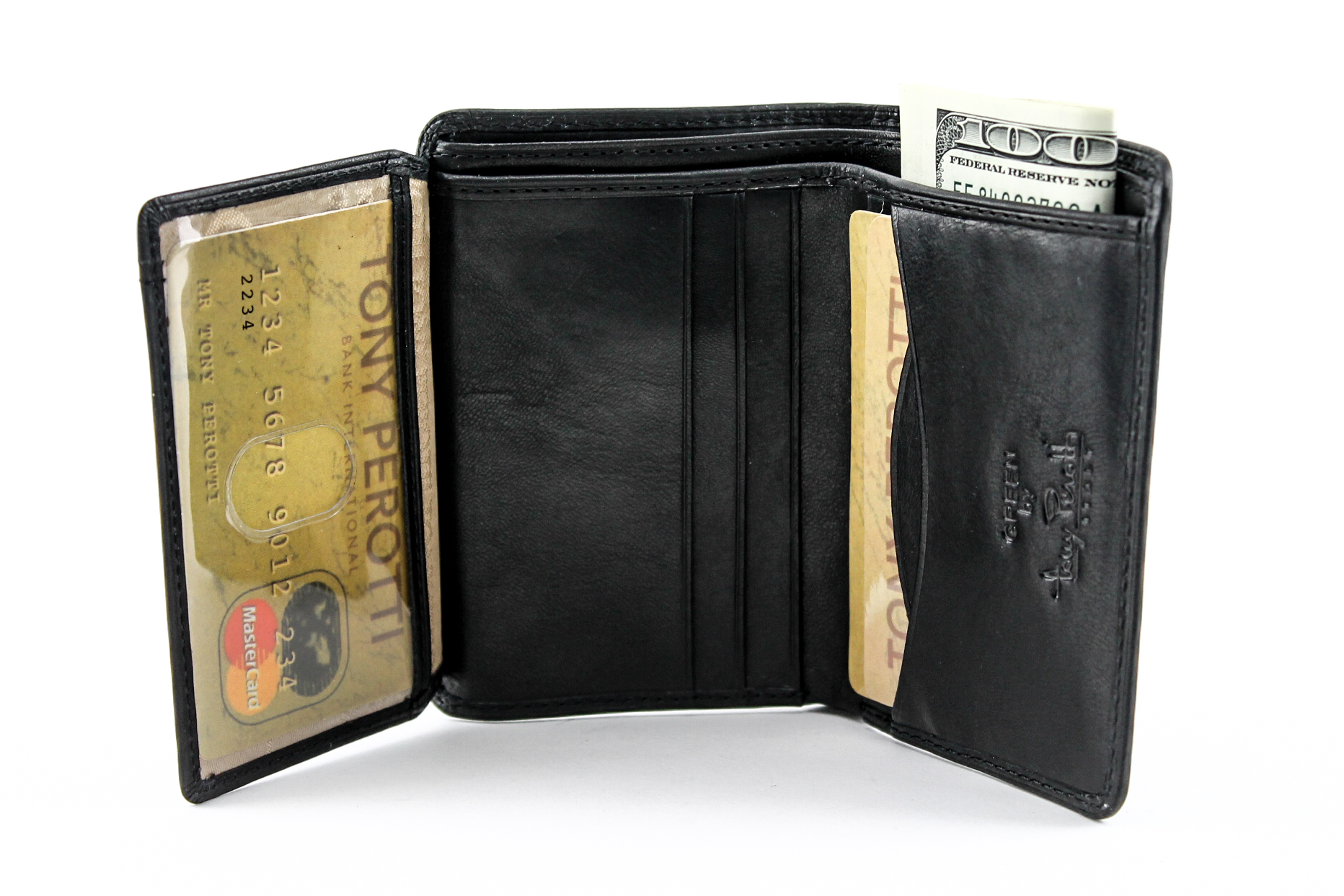 Tony Perotti Italian Leather Front Pocket Vertical Bifold Wallet with ID