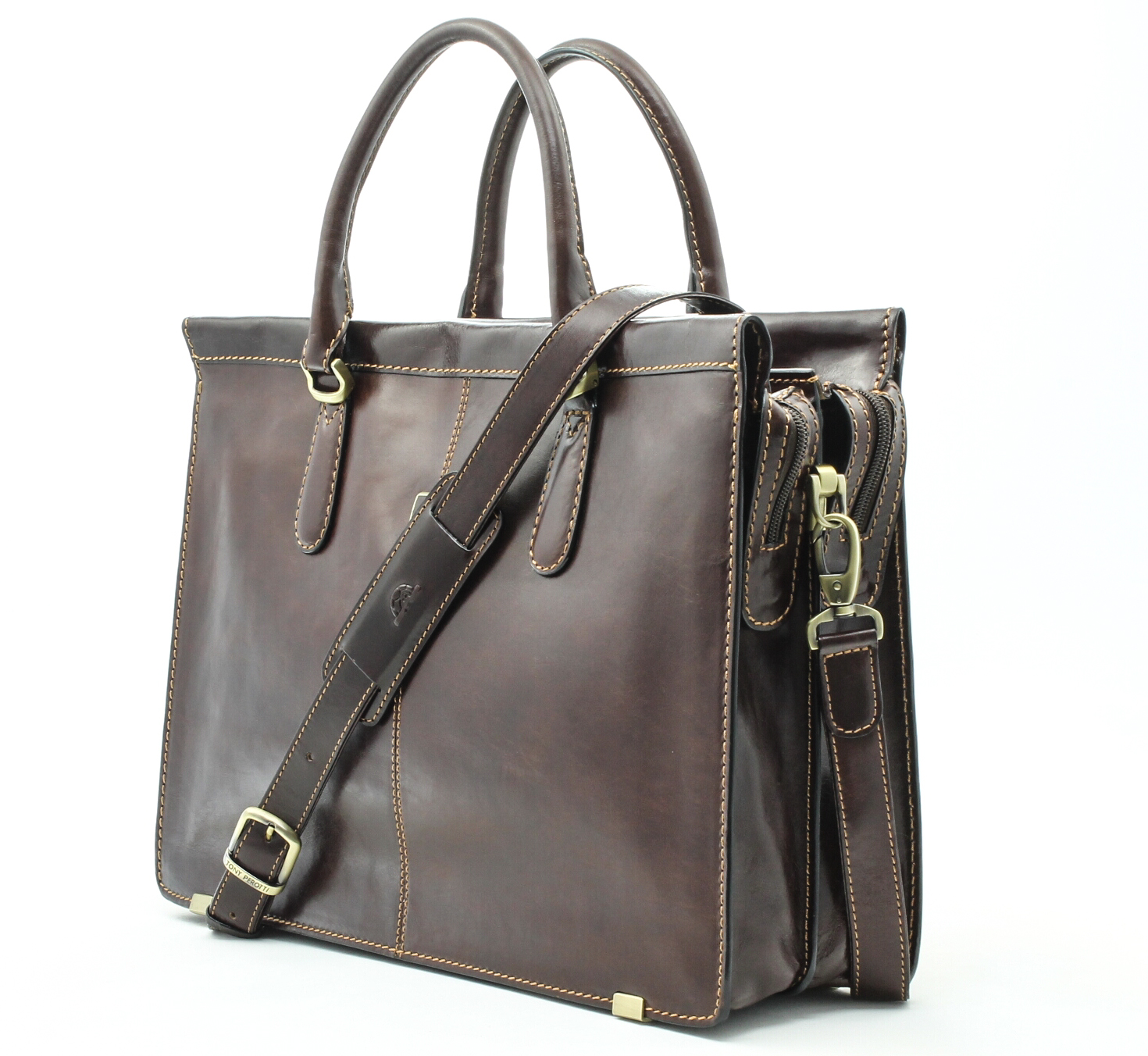 Tony Perotti Bella Fellini Double Compartment Leather Laptop Briefcase