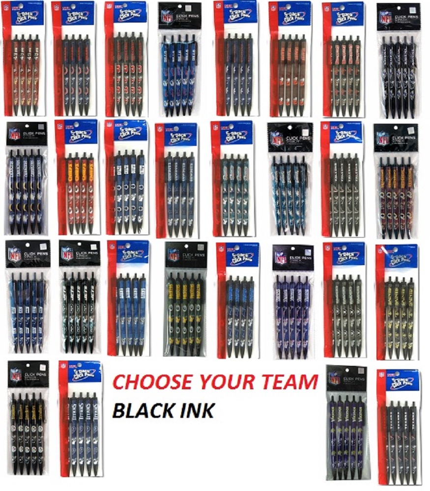 NFL Official Licensed Click Pens 5 pack Black Ink Choose Your Team ...
