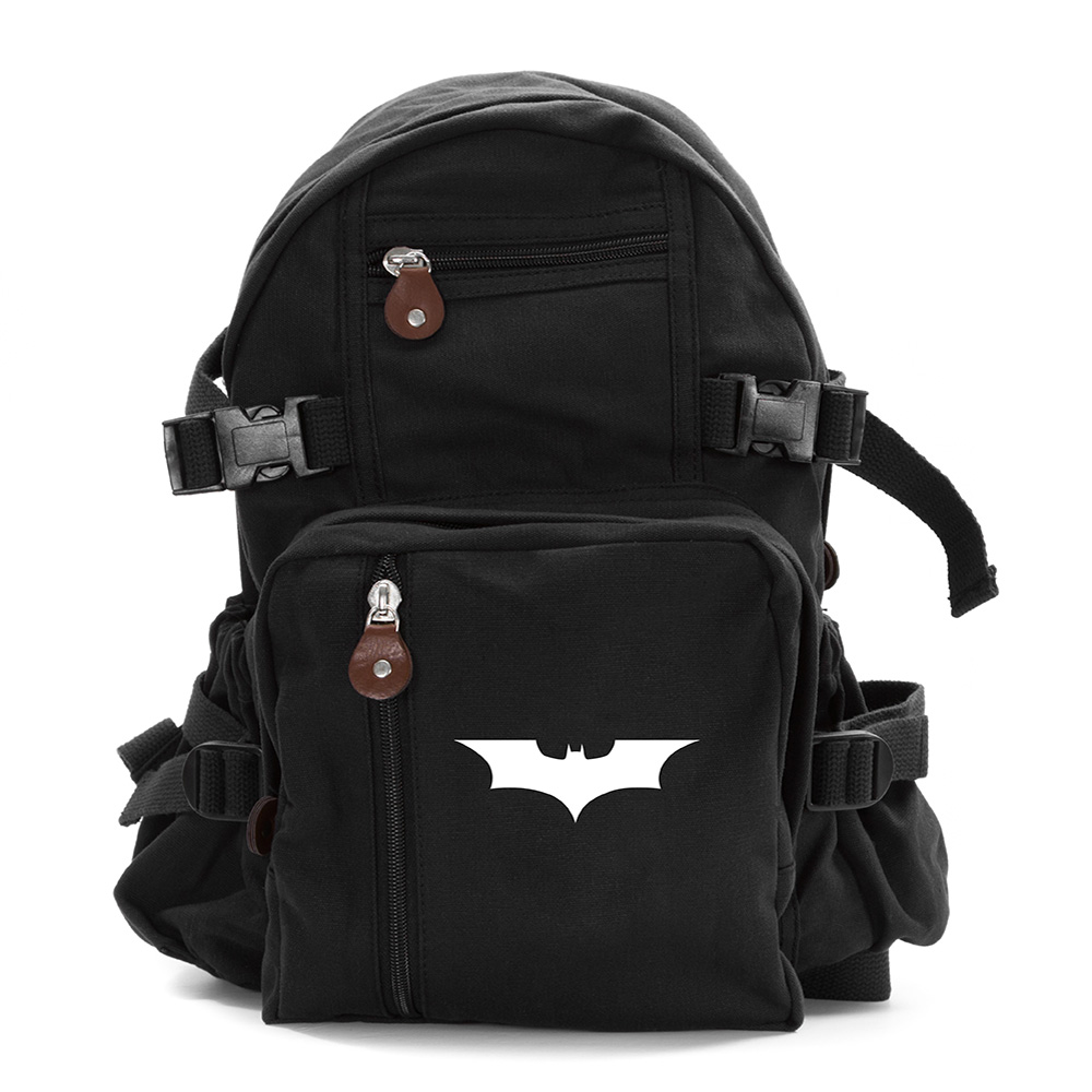 The Dark Knight Batman Logo Canvas Military Backpack School Bag Luggage ...
