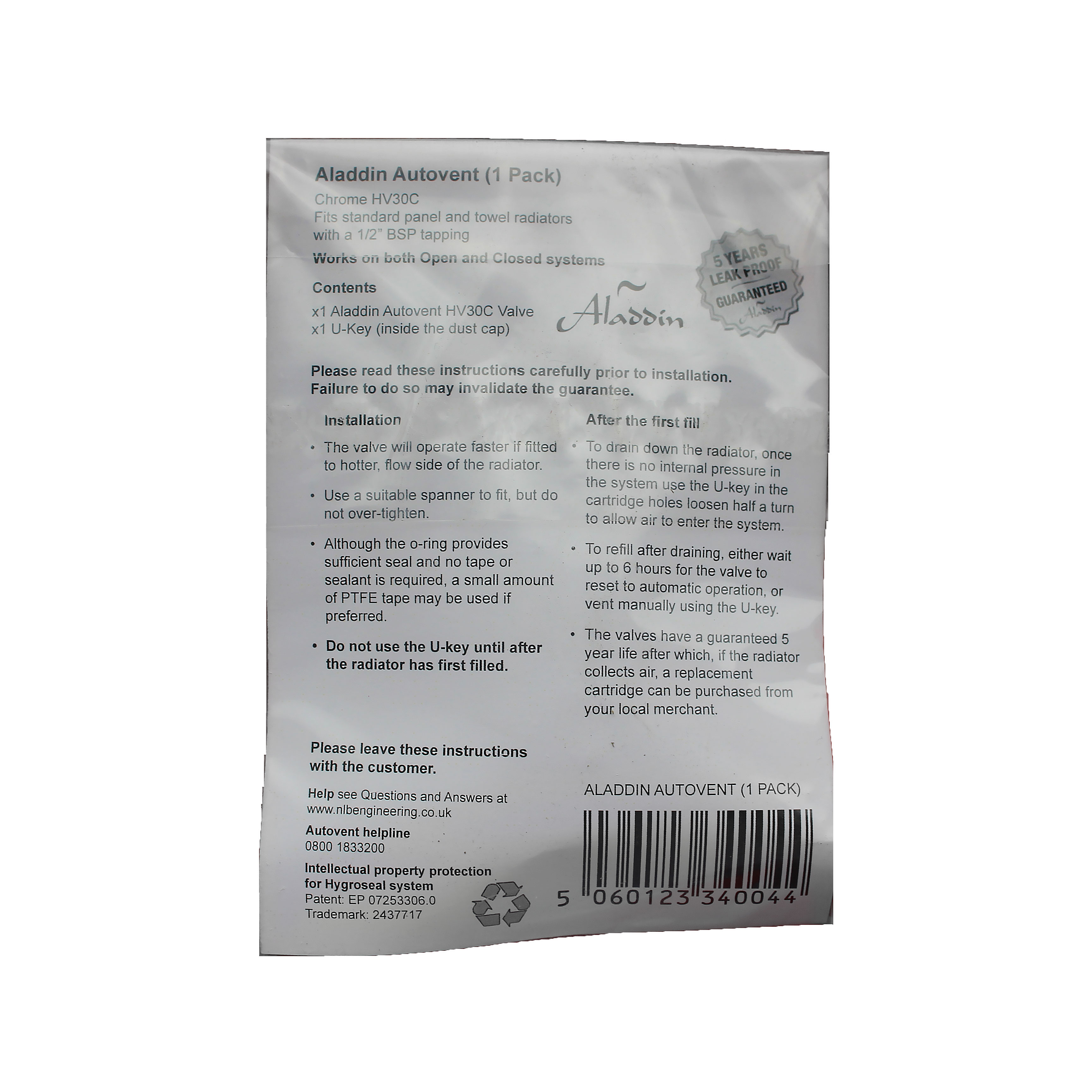 Aladdin Autovents Air Bleed Valve Radiator Towel Rail Cartridge ...