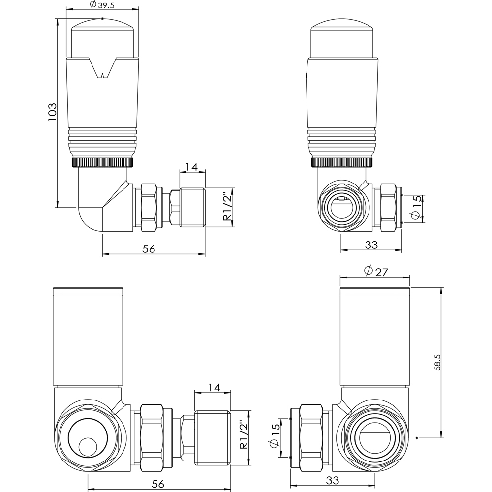 Thermostatic TRV Radiator Valves 1/2" x 15mm Angled/Corner/Straight ...