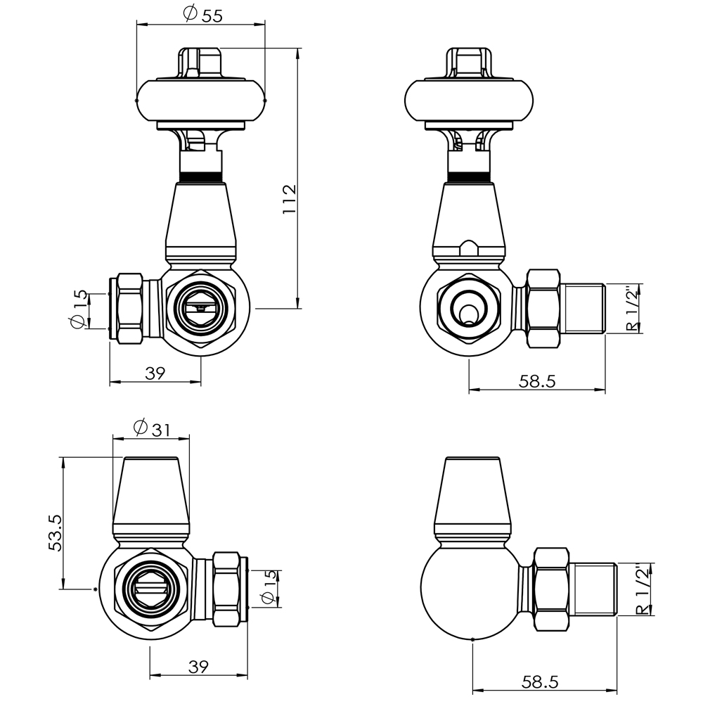 Thermostatic TRV Radiator Valves 1/2" x 15mm Angled/Corner *TRV Pack ...