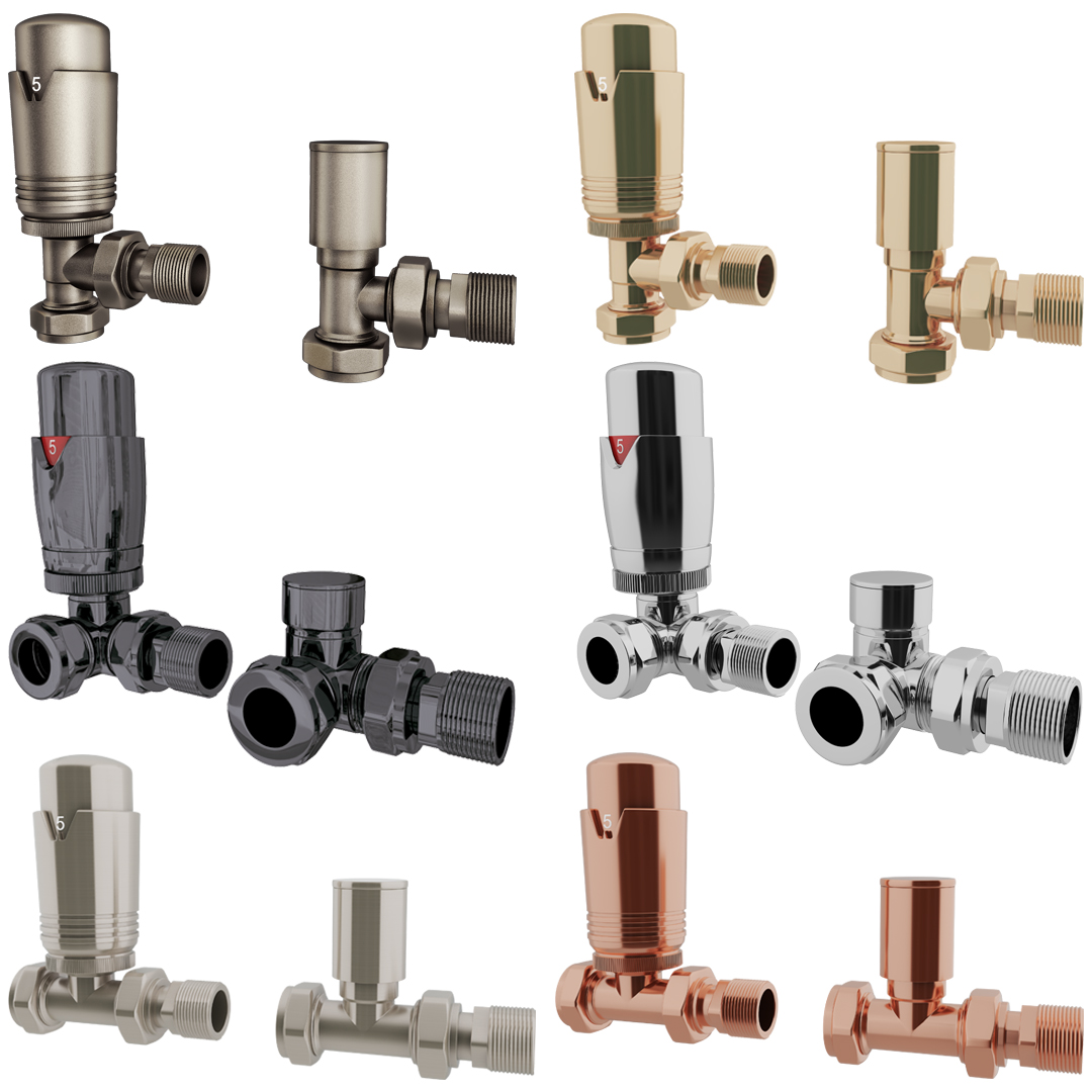 Thermostatic TRV Radiator Valves 1/2" x 15mm Angled/Corner/Straight ...