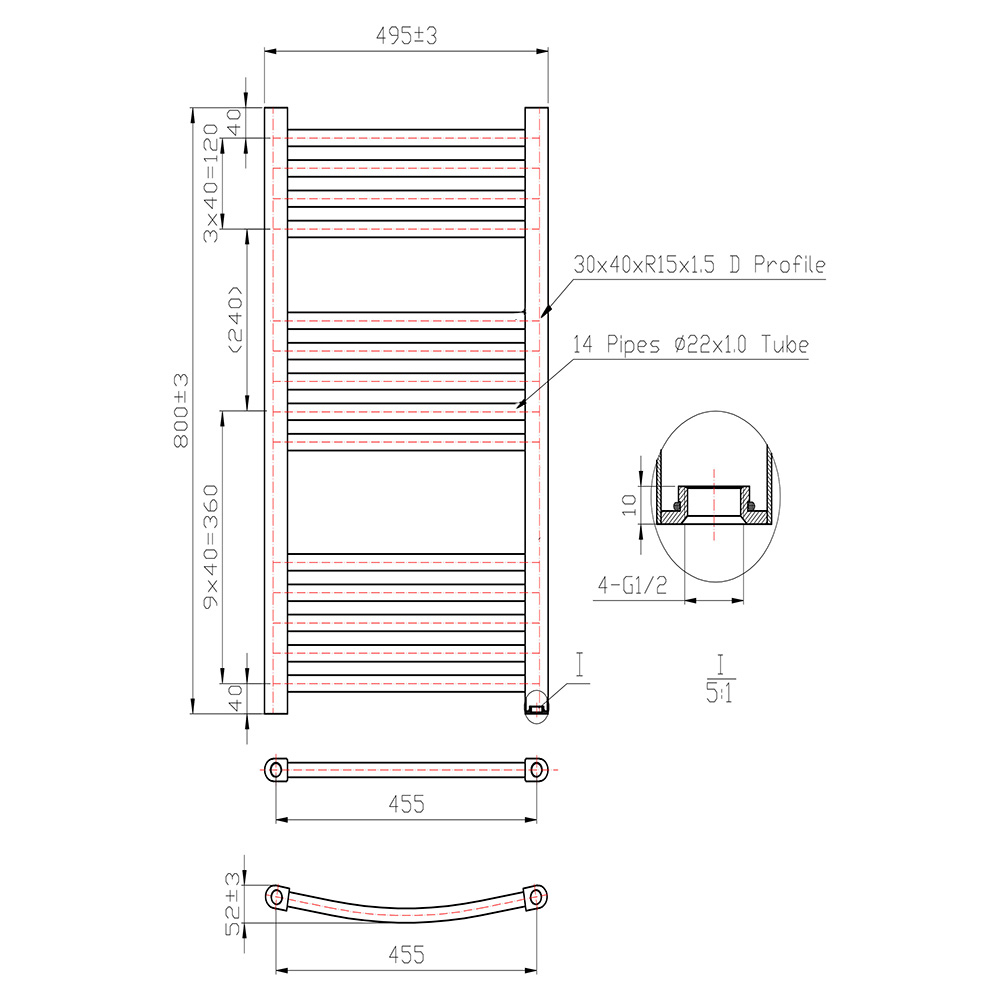 Towel Radiator Towel Rail Matte Black Ladder Heated Bathroom Curved ...