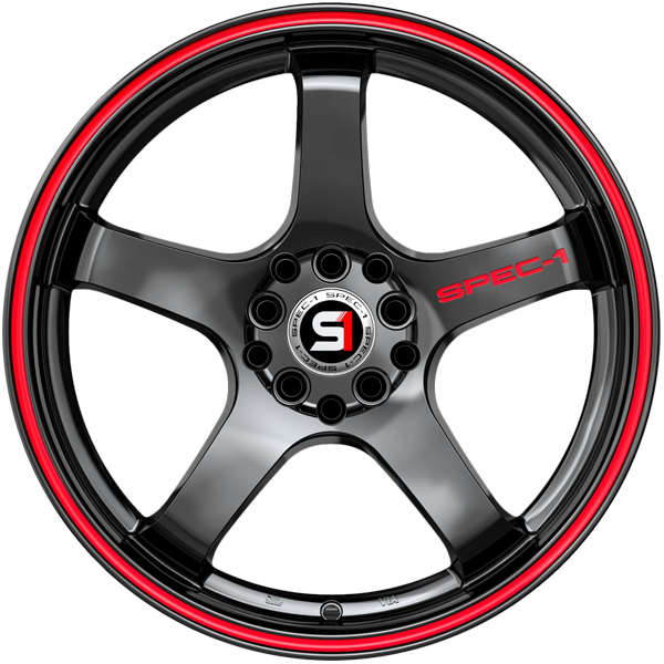 (Set of 4) Spec-1 SPT-31 18x8.5 5x110/5x4.5" +38mm Black/Red Wheels ...