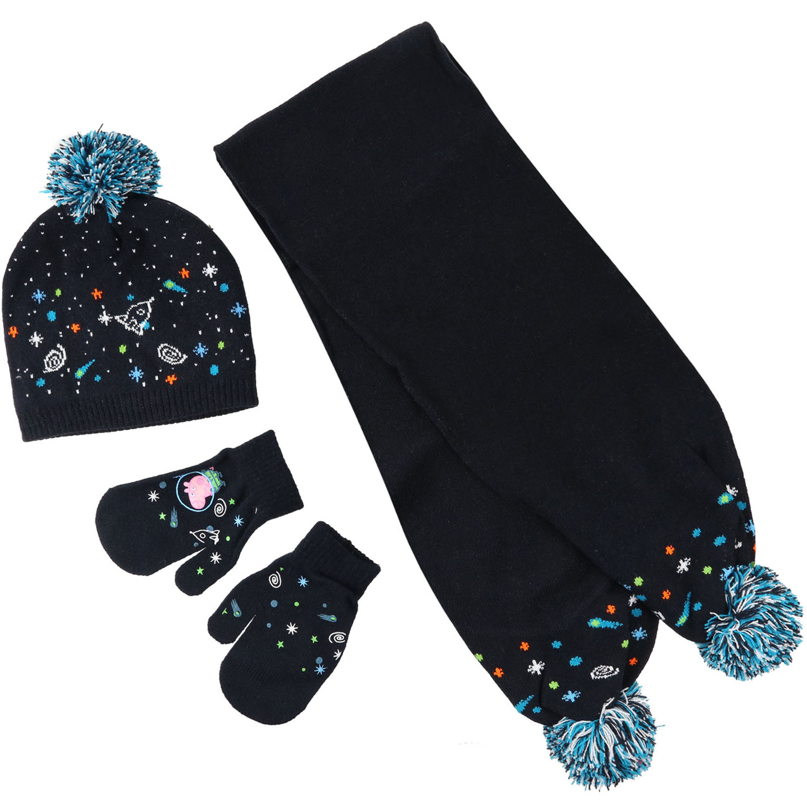 Regatta Set Guanti Sciarpa Bambini Peppa Pig Pom Lavorato a Maglia - Navy - 4-6 Anni