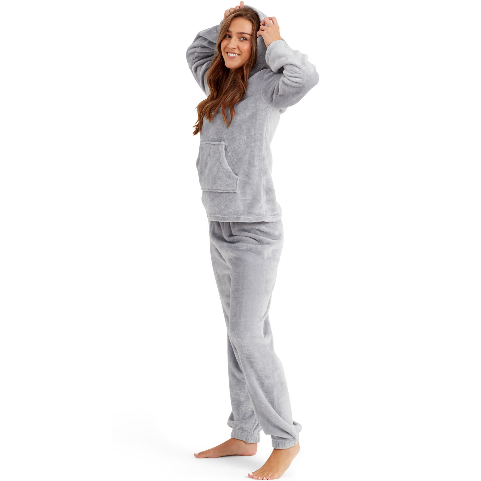 Snuggaroo Womens Soft Fleece Hooded PJs Pyjama Bottoms Top Loungewear ...