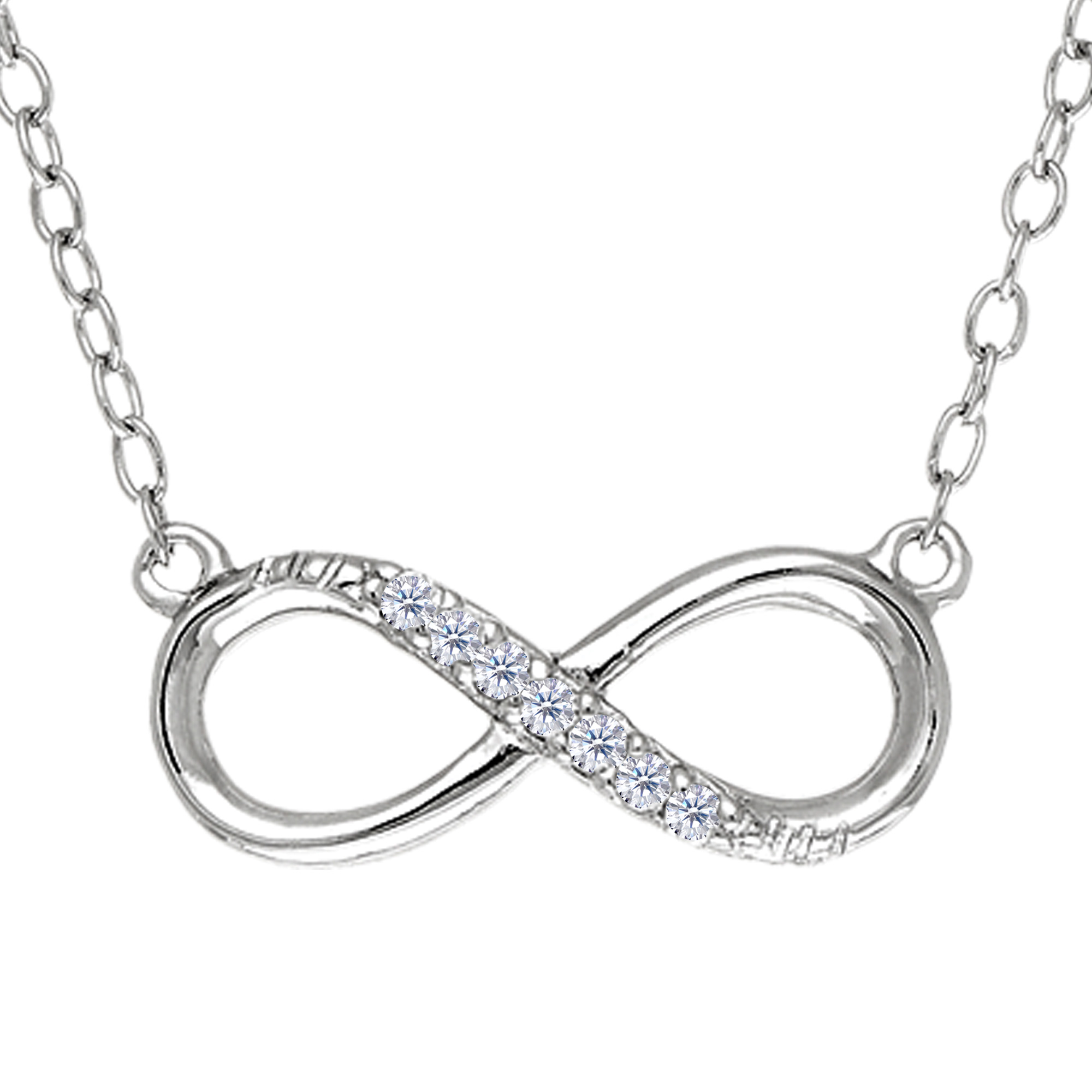 Jewelry Affairs Infinity Sign Link And CZ Necklace In Sterling Silver, 18"