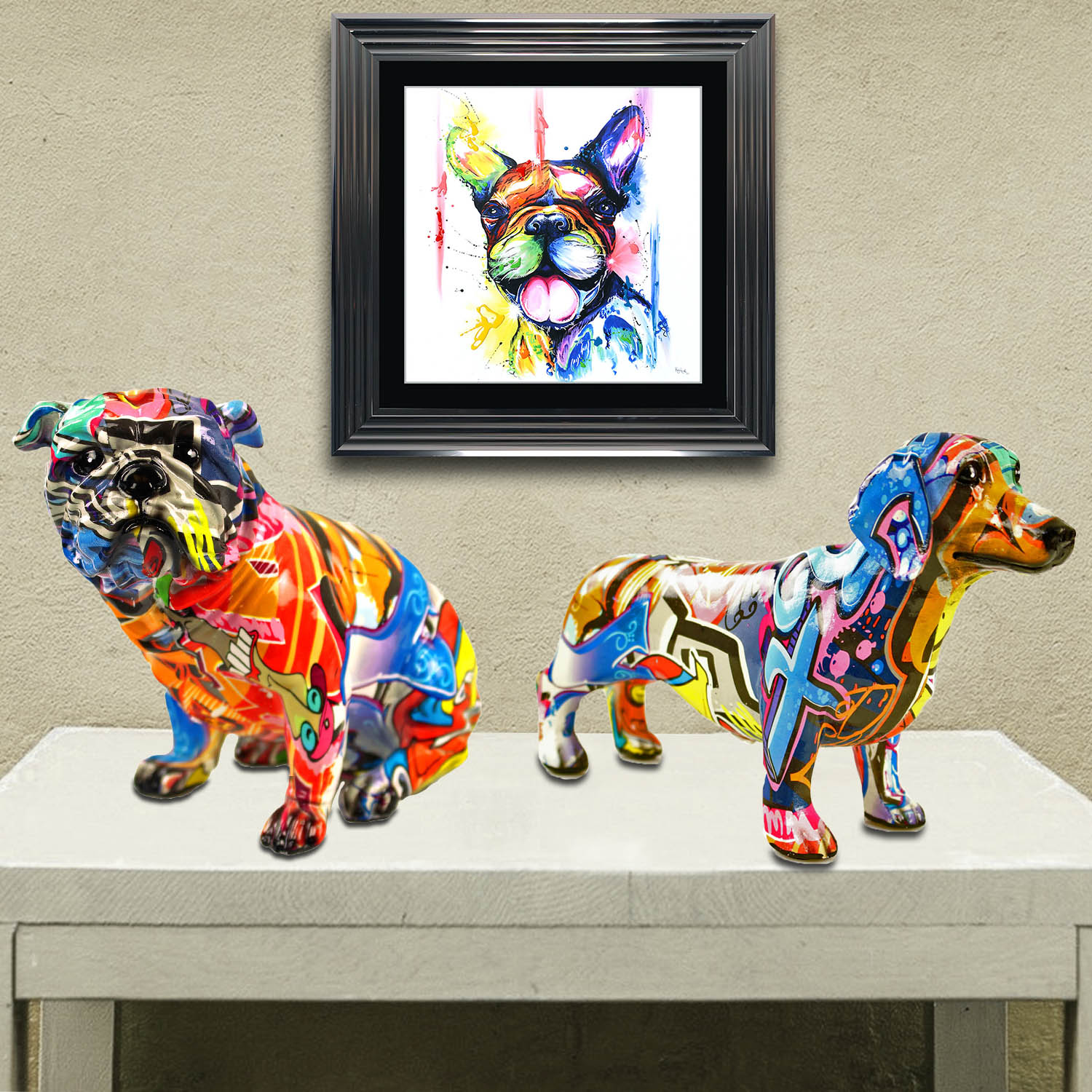 Graffiti Art Resin Figurine Dog Scupture Ornament Bulldog Statue Home ...