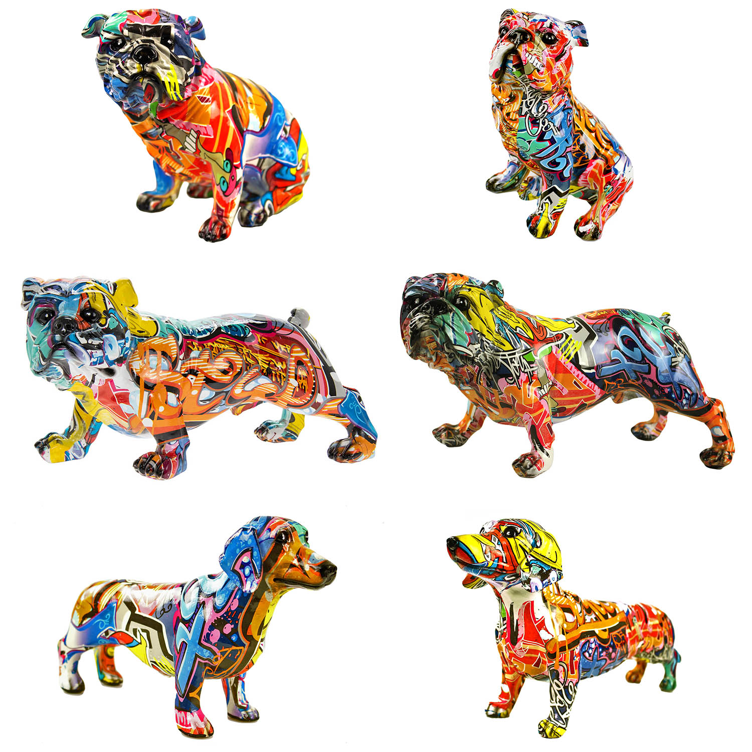 Graffiti Art Resin Figurine Dog Scupture Ornament Bulldog Statue Home ...