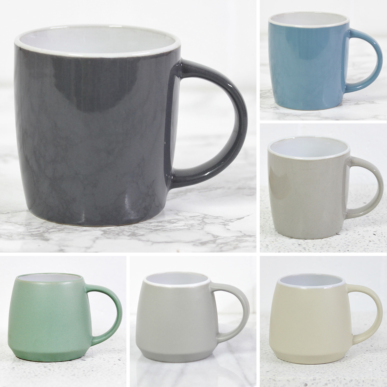 Sabichi Matt Stoneware Coffee Mugs Glossy Porcelain Tea Cups New Bone ...