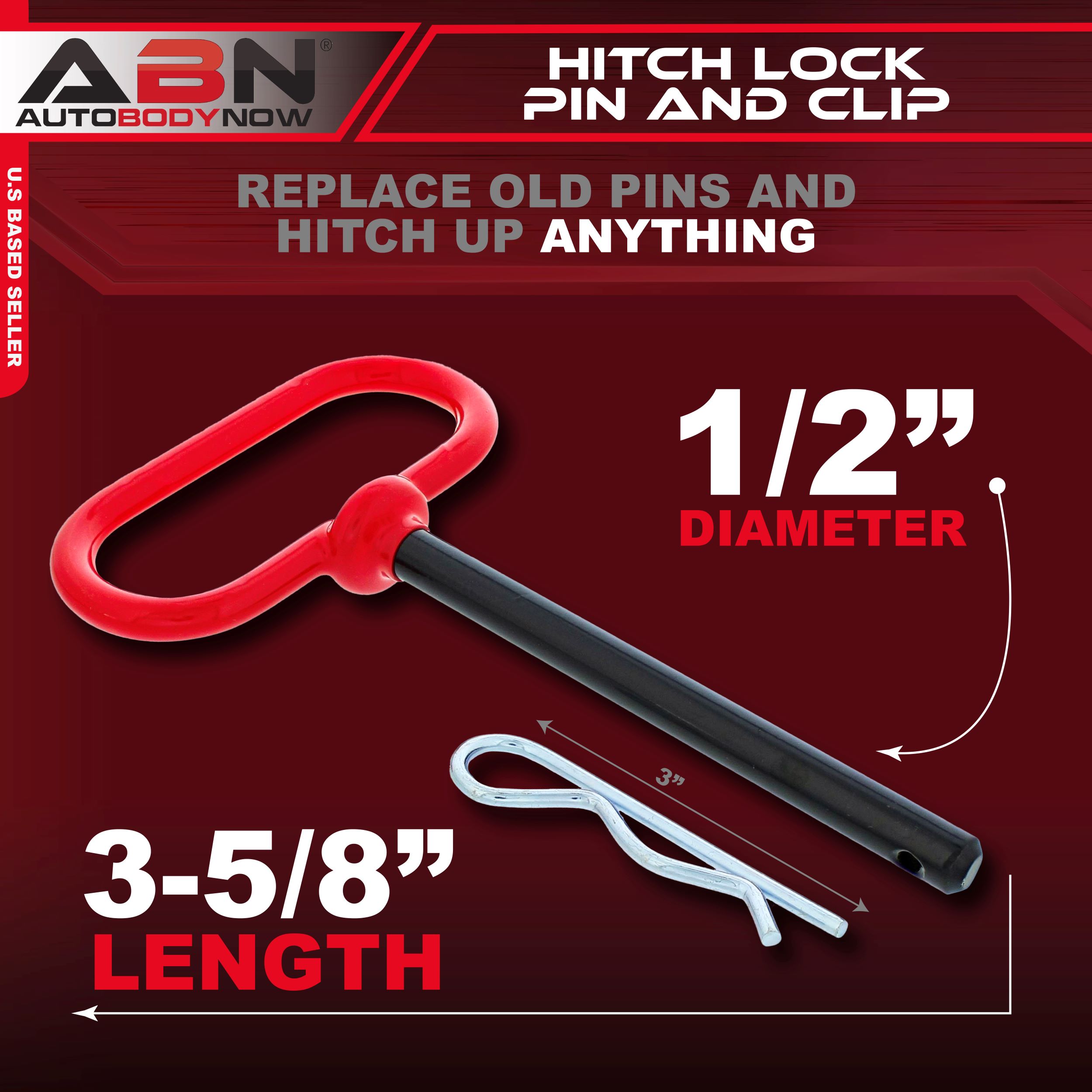 ABN Trailer Tow Hitch Lock Pin and R-Clip 3-5/8" x 1/2" Inch for Boat ...