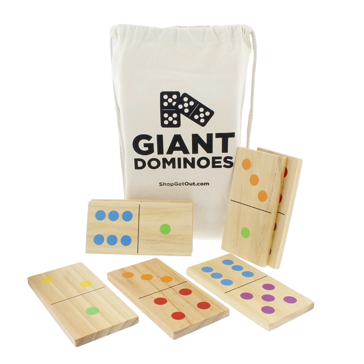 Giant Wooden Dominoes 28-Piece Jumbo Set Natural Wood & Color Numbers ...