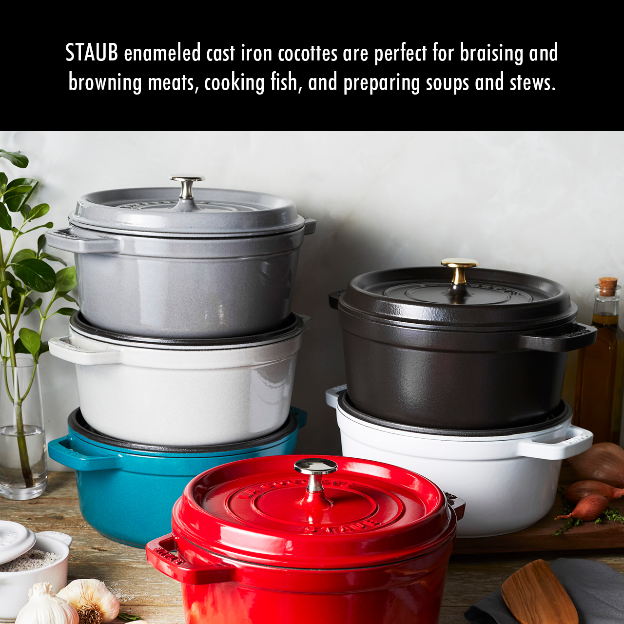 Staub Round Cast Iron Cocotte 5.5 QT Cherry 1102606 for sale online | eBay