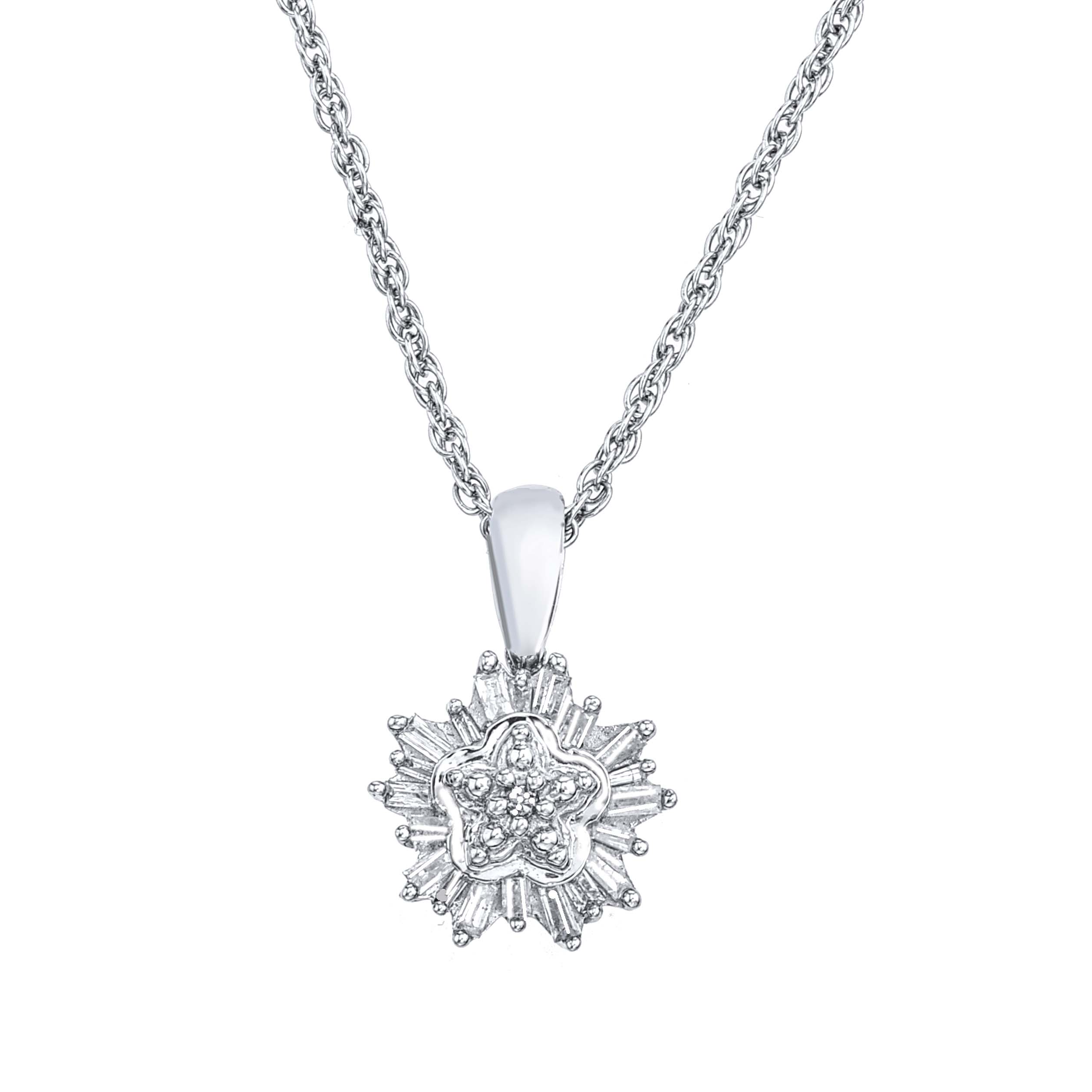 Diamond Cluster Snowflake Pendant Necklace in Sterling Silver (0.20 ...