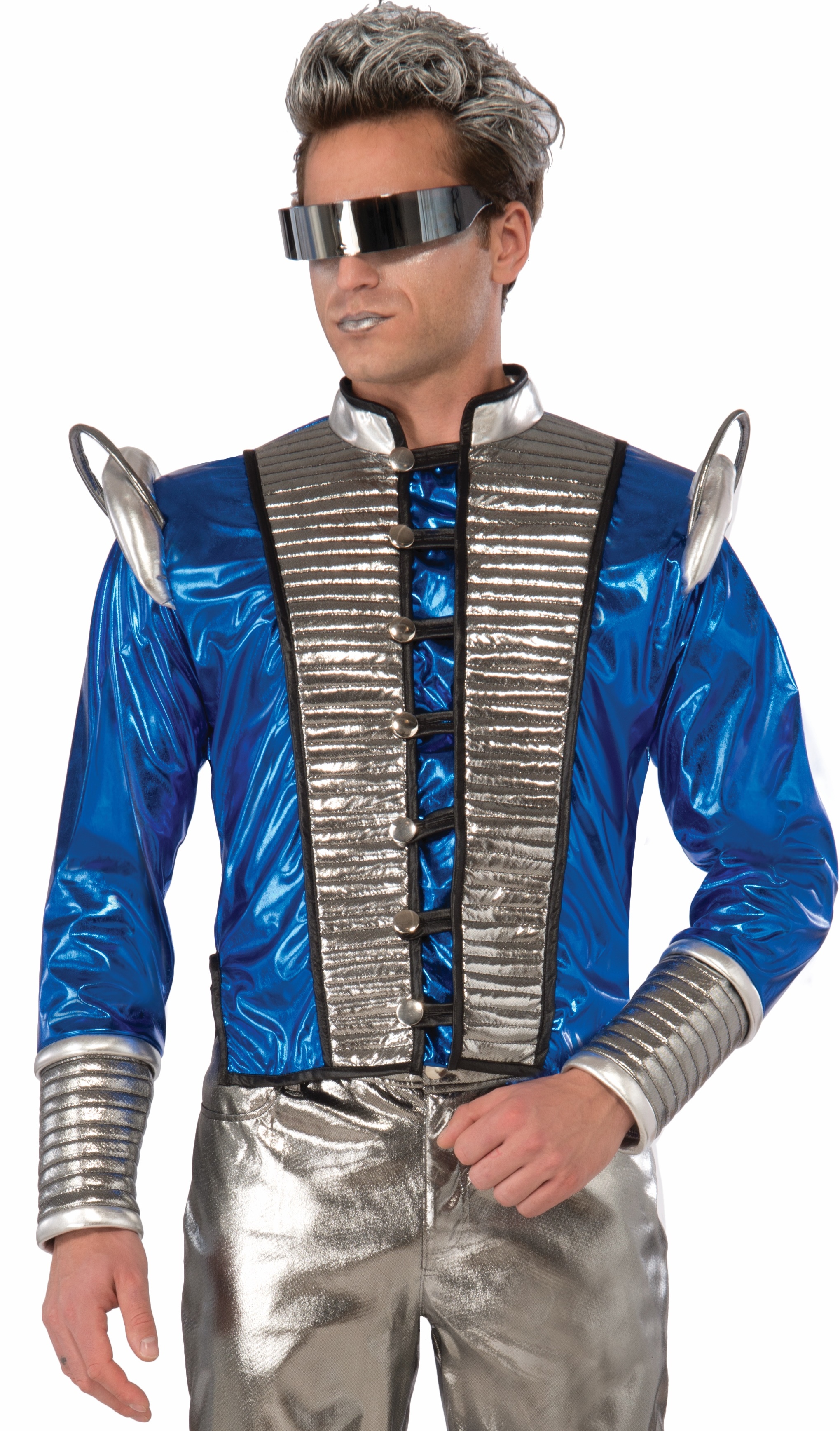 Metallic Cosmic Futuristic Men Jacket Costume Accessory Blue Silver ...