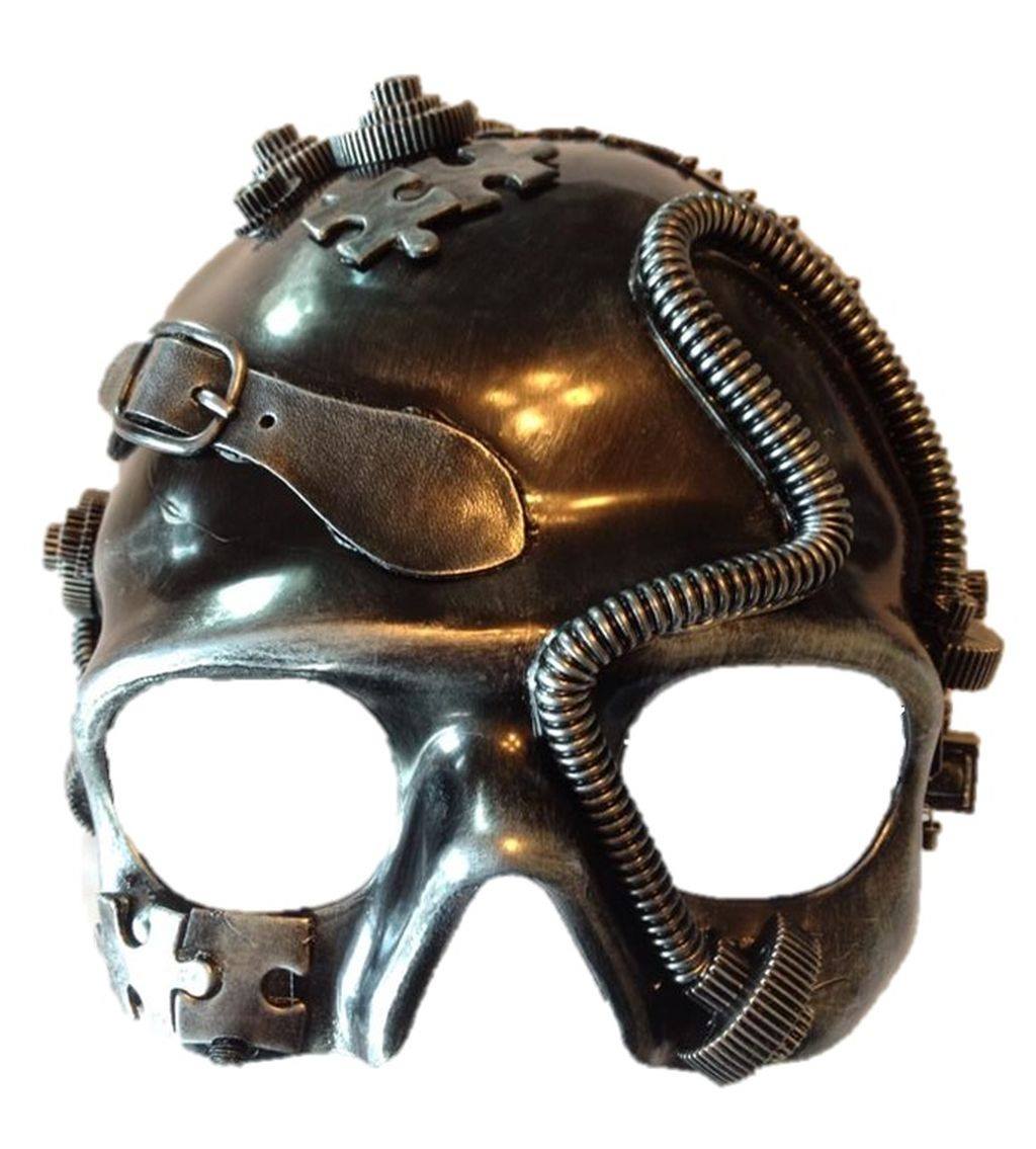 Silver Steampunk Skull Costume Half Mask Mens Womens Adult Masquerade ...