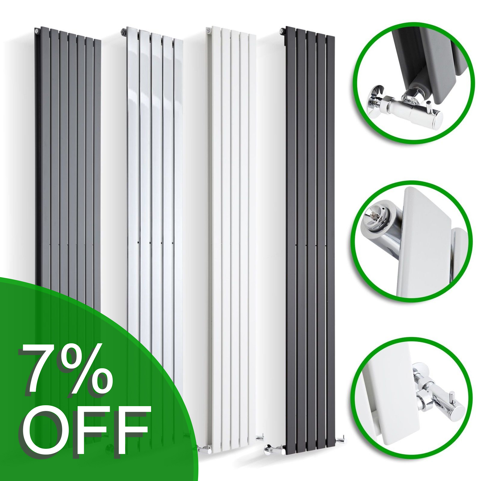 DESIGNER RADIATORS Vertical Flat Panel Tall Upright Columns Central ...
