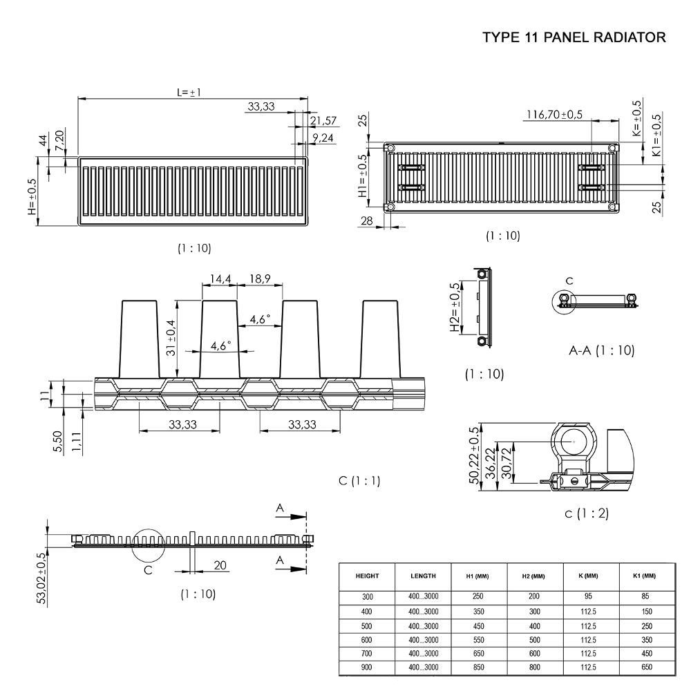 Compact Convector Radiator White Type 11 21 22 400mm 600mm Central ...