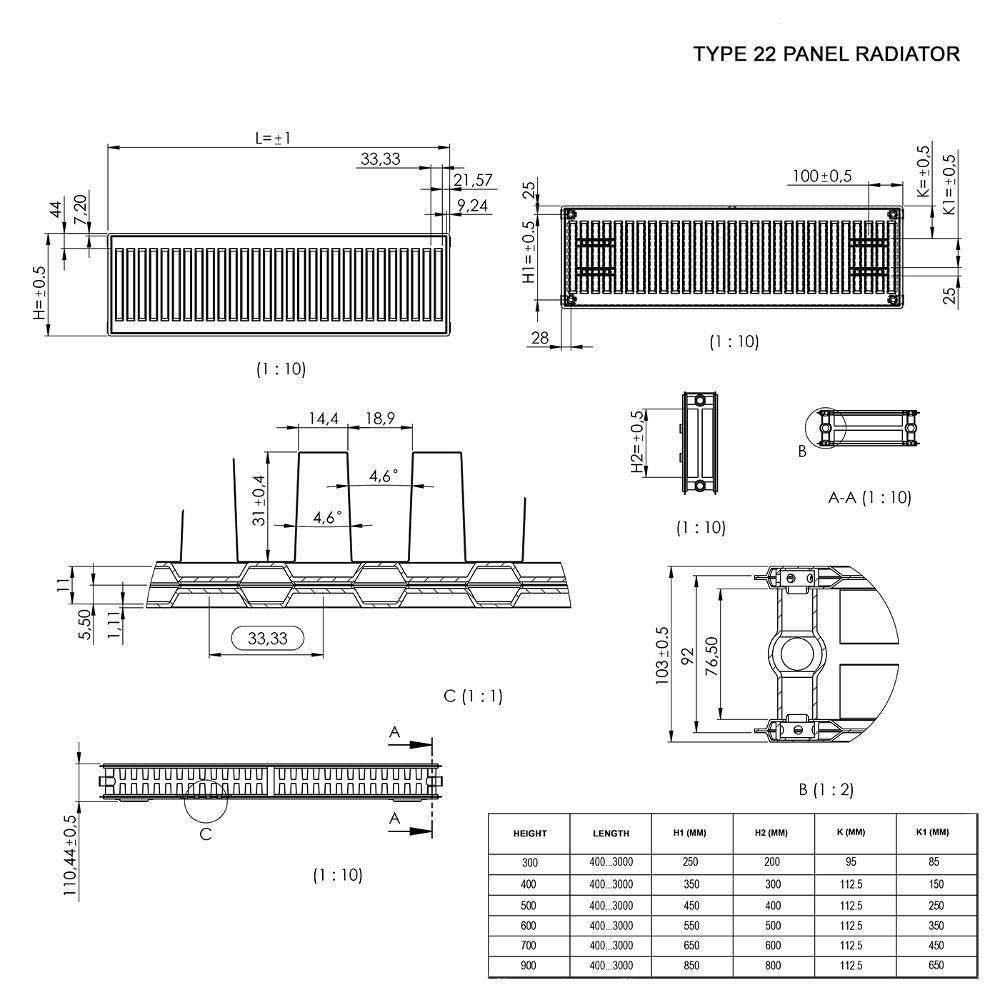 Compact Convector Radiator White Type 11 21 22 400mm 600mm Central ...