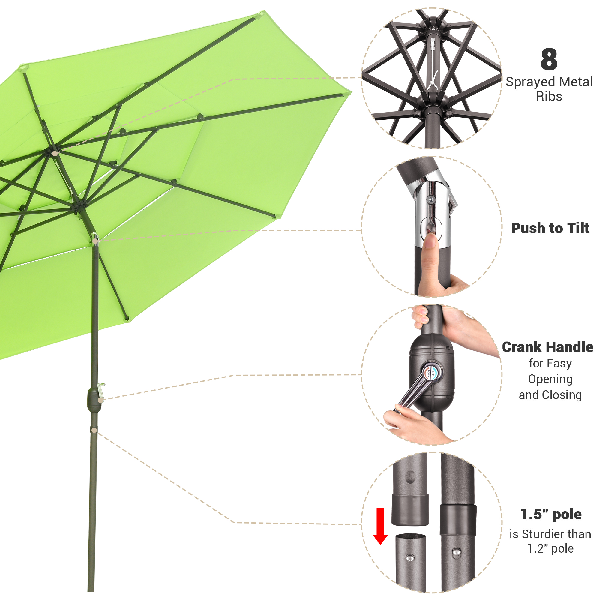 36 Types Of 3 Tier Patio Umbrella Crank Handle Push To Tilt Aluminum